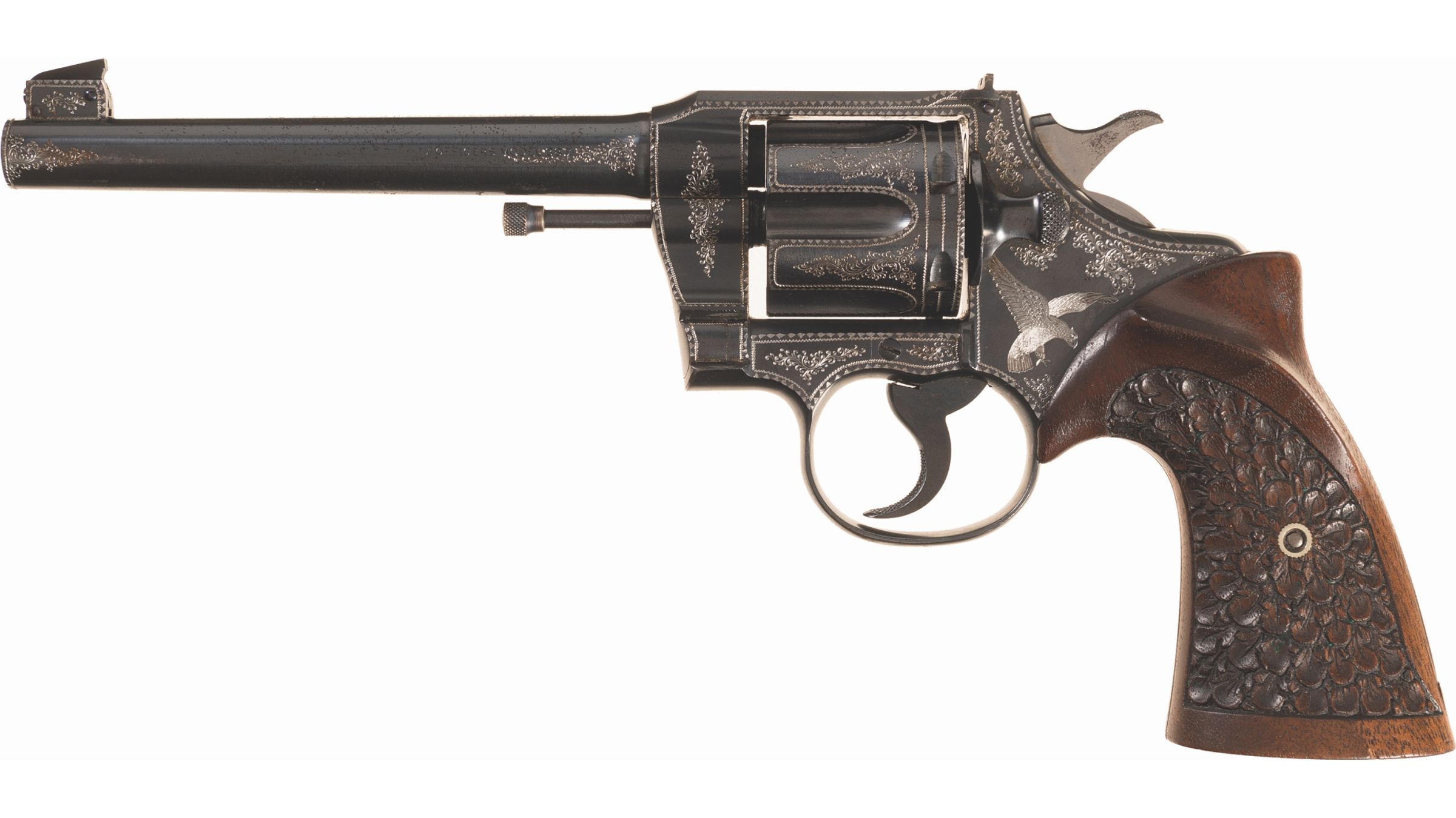 Engraved Colt Officer's Model Target Revolver with Carved Grips | Rock ...