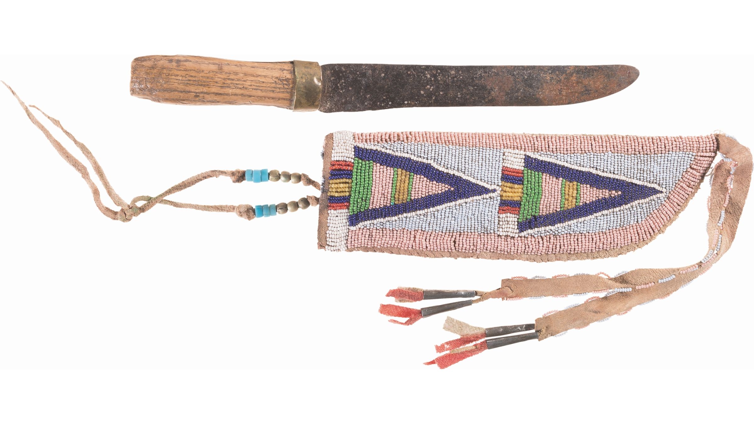 Three Knives with Beaded Native American Style Sheaths and Pouch | Rock ...