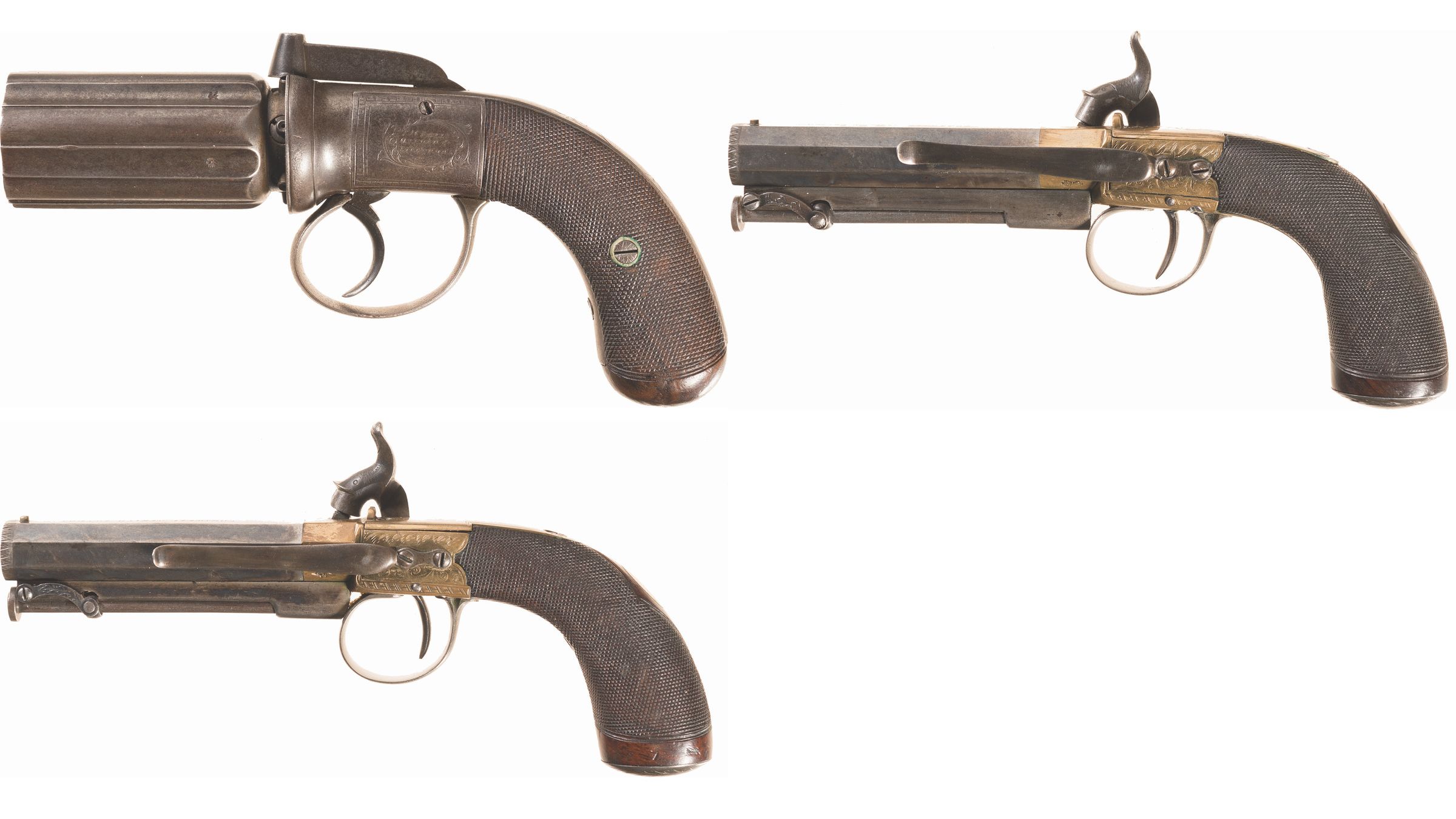 Three Engraved English Percussion Handguns | Rock Island Auction