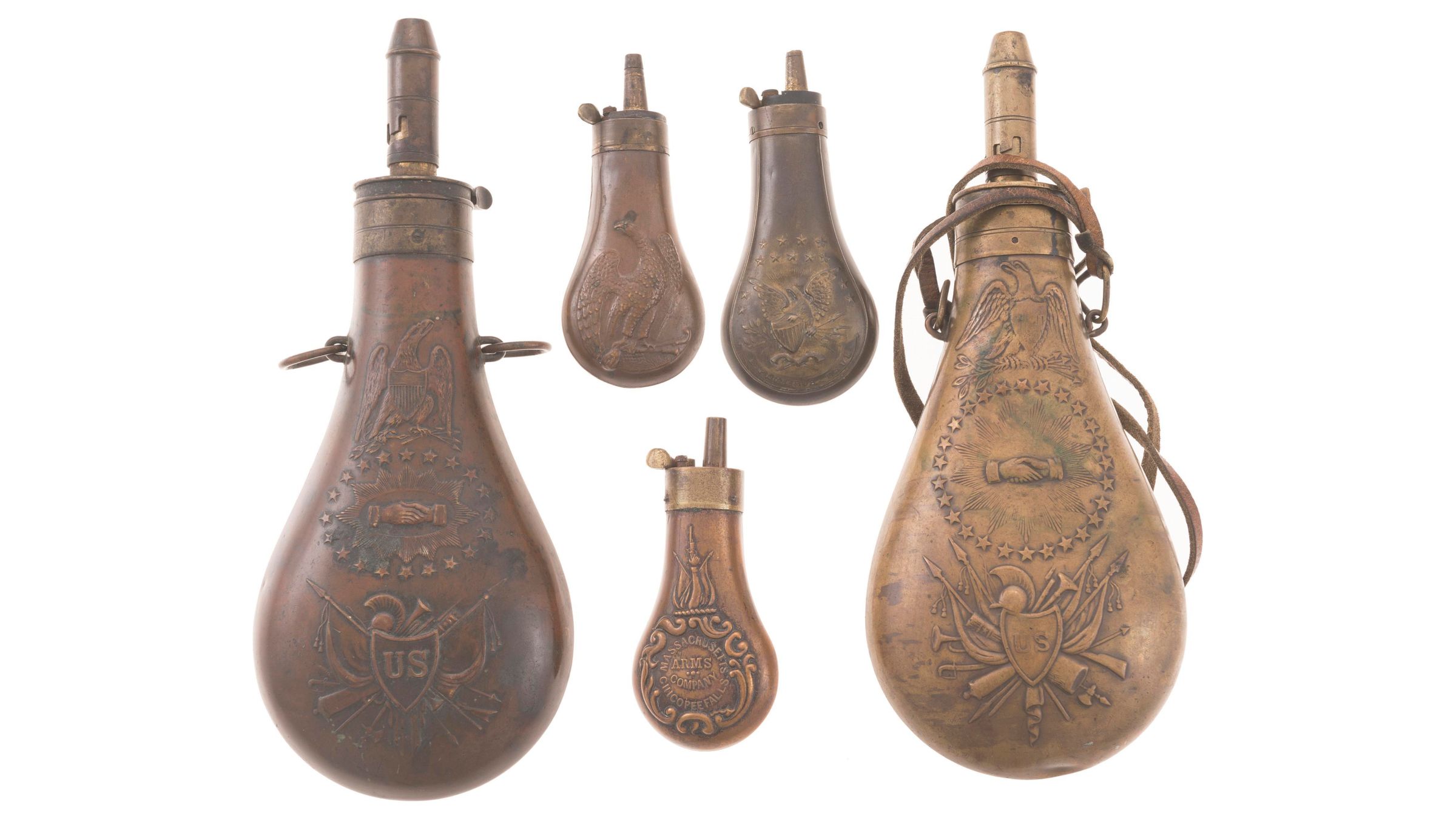 Five Antique Powder Flasks | Rock Island Auction