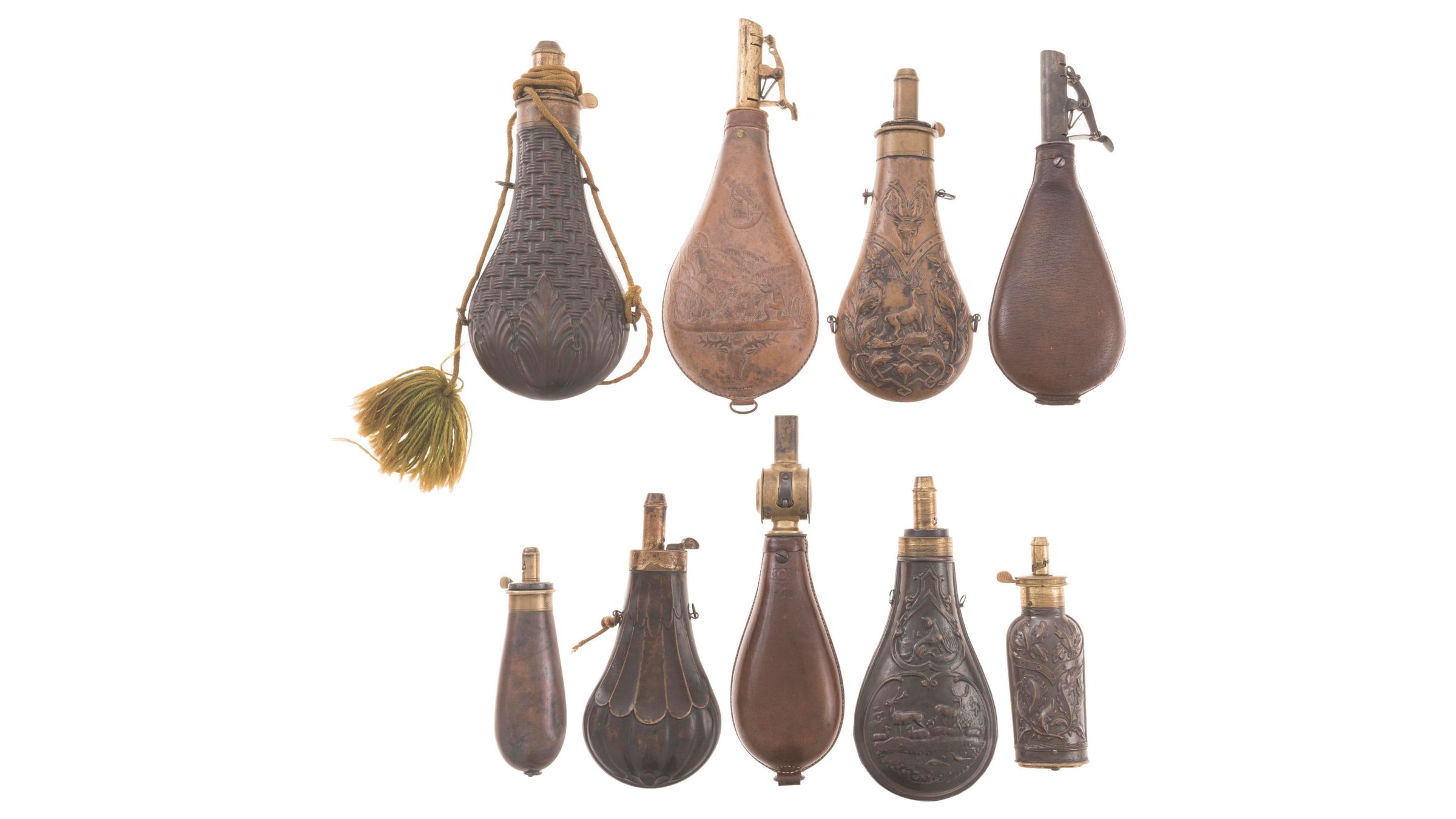 Six Powder Flasks and Three Shot Flasks | Rock Island Auction