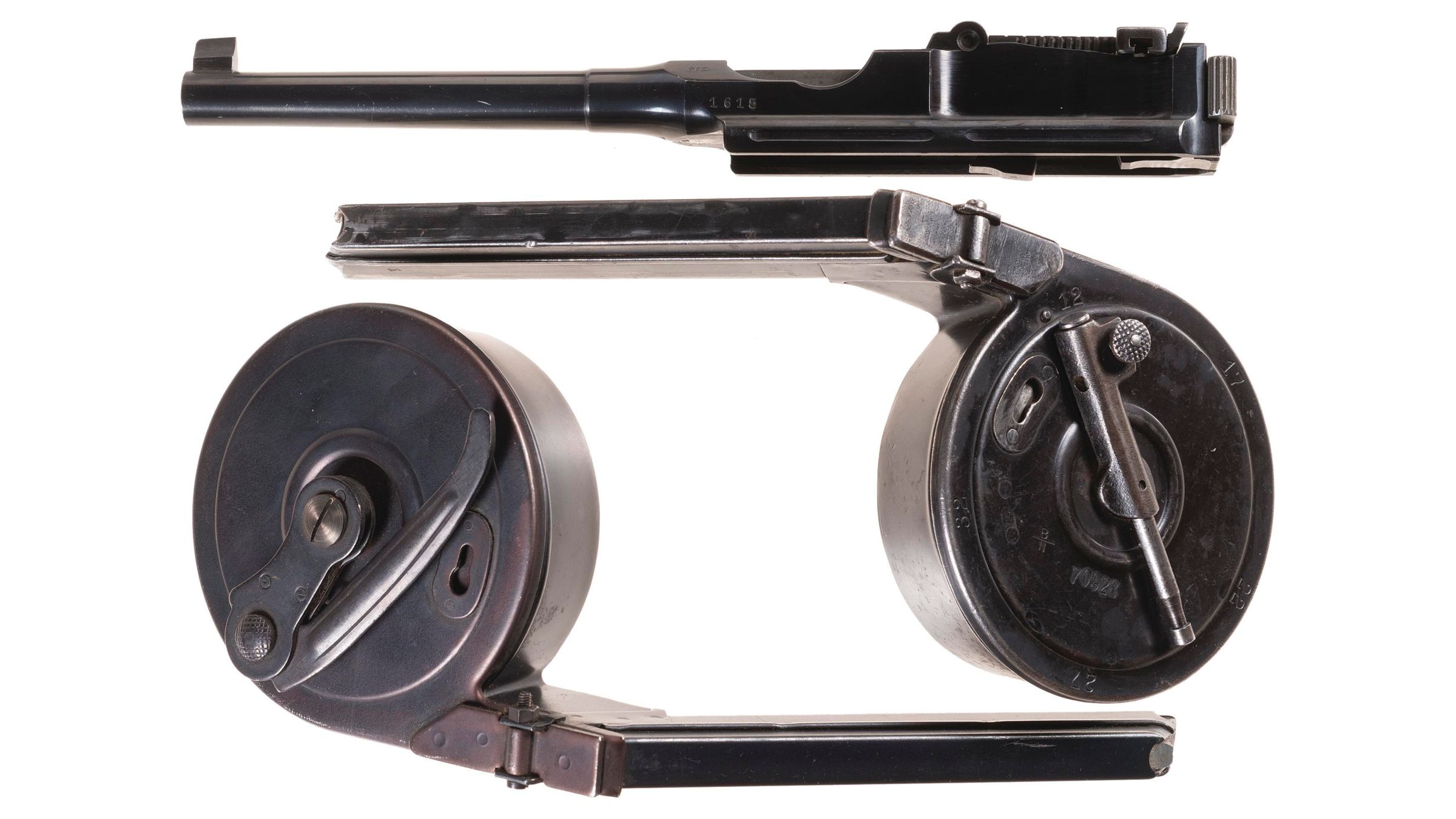 Mauser Broomhandle Barrel Assembly and Two Luger Drum Magazines | Rock ...
