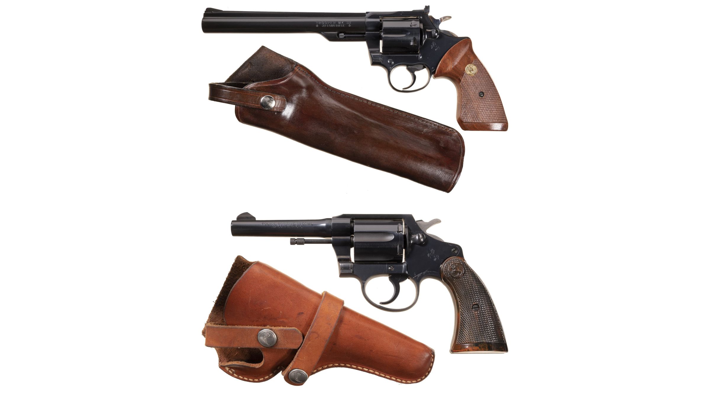 Two Colt Double Action Revolvers with Holsters | Rock Island Auction