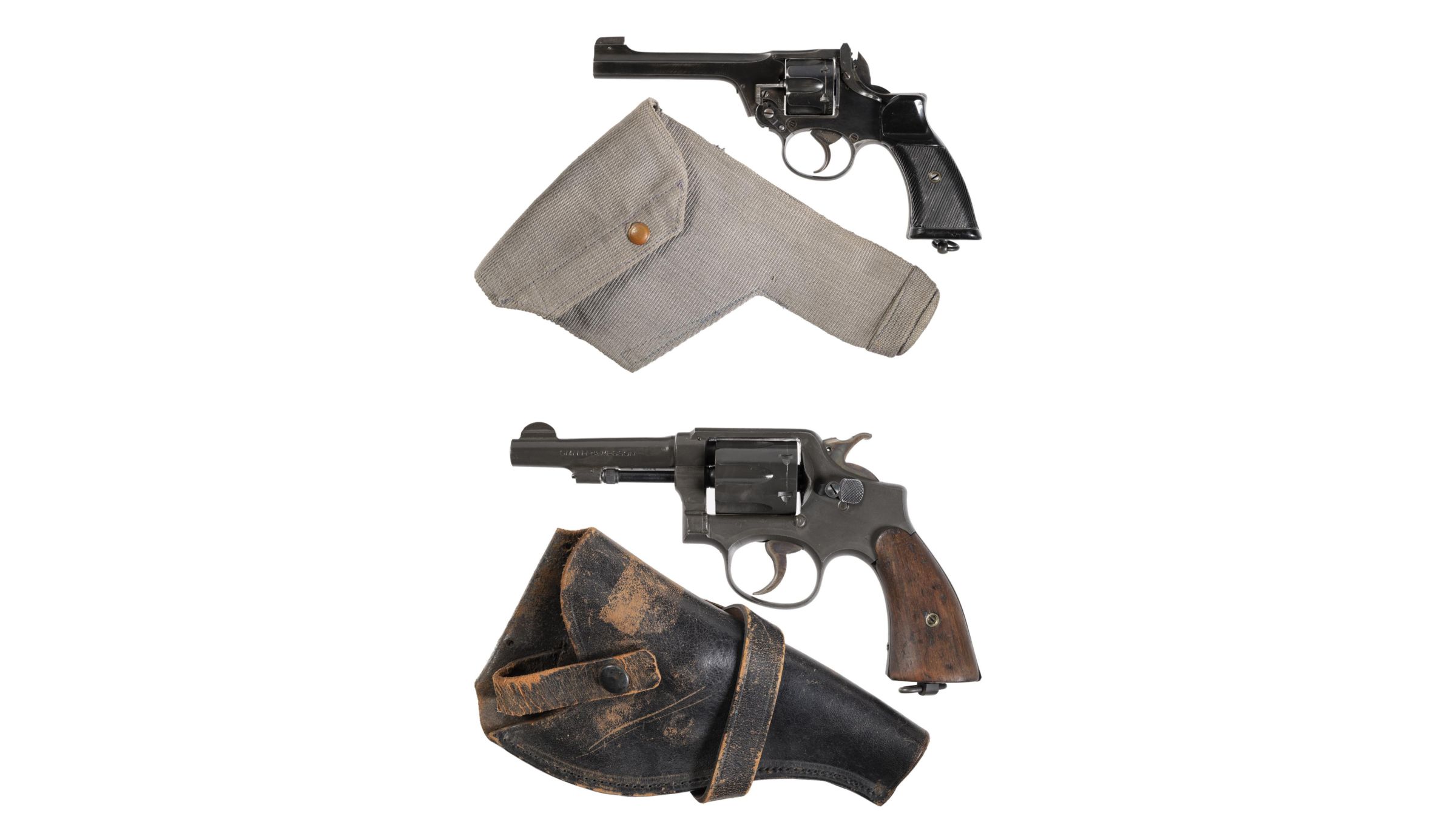 Two Military Double Action Revolvers with Holsters | Rock Island Auction