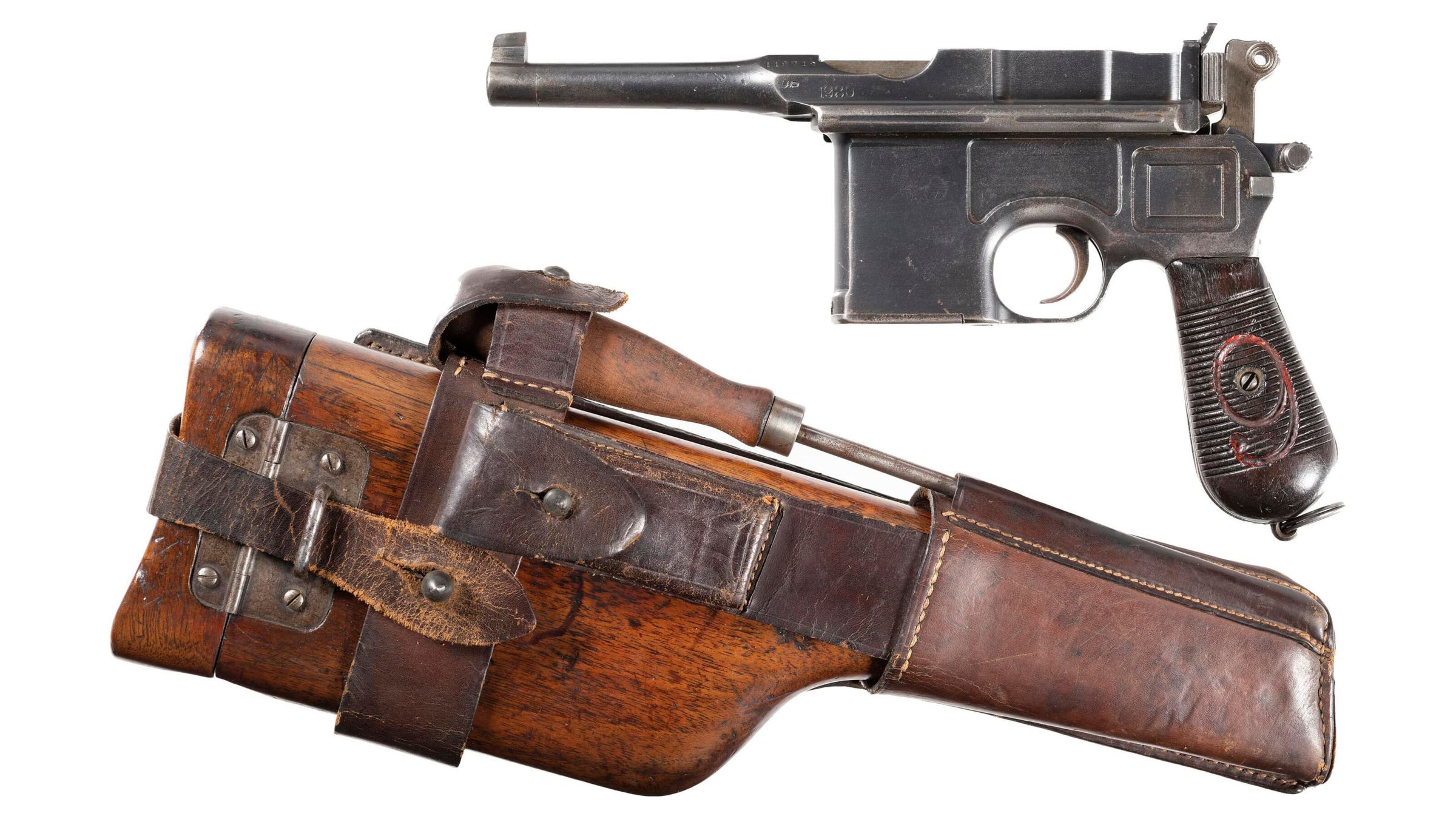 Mauser Rework Broomhandle "Red 9" Pistol with Holster Stock | Rock ...