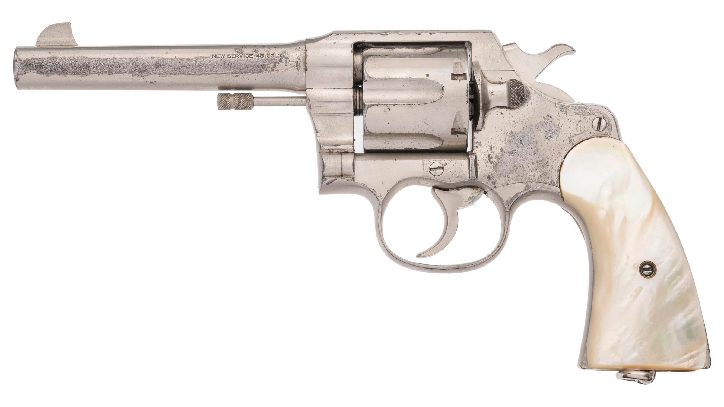 Nickel Colt New Service Double Action Revolver with Pearl Grips | Rock ...