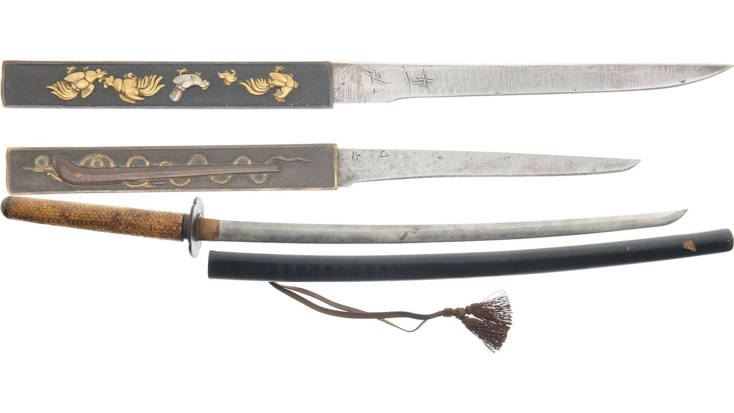 One Signed Japanese Sword and Two Kogatana Knives | Rock Island Auction
