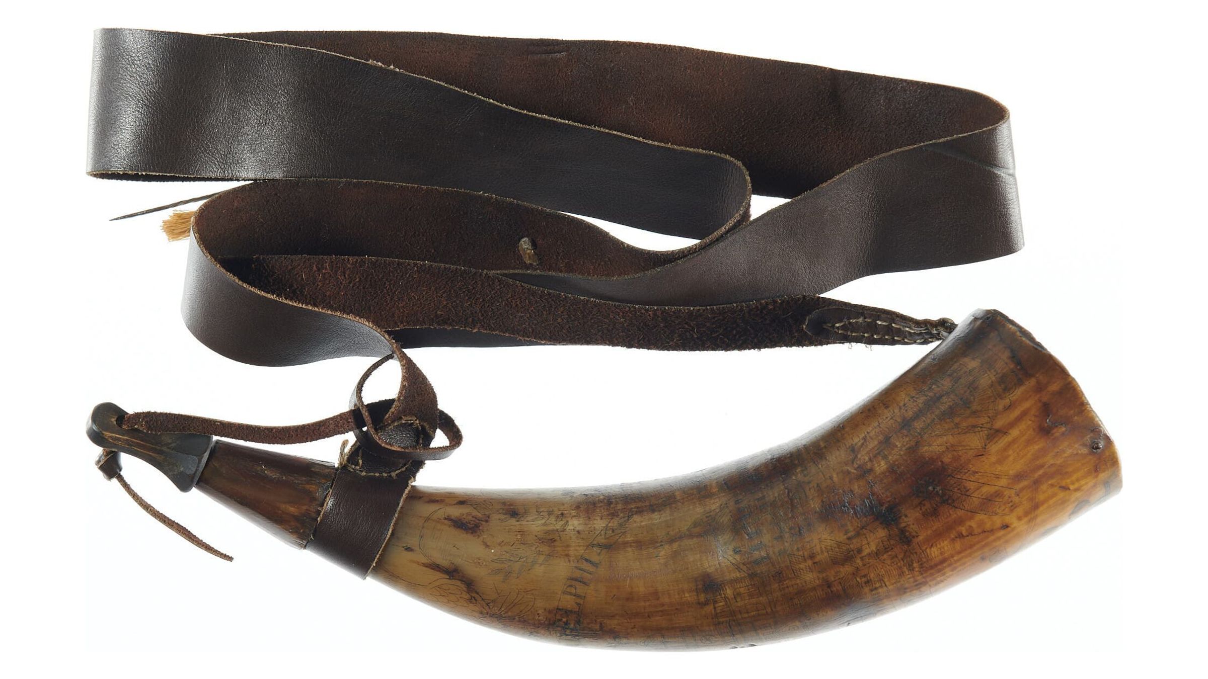 Philadelphia Themed Engraved Powder Horn | Rock Island Auction