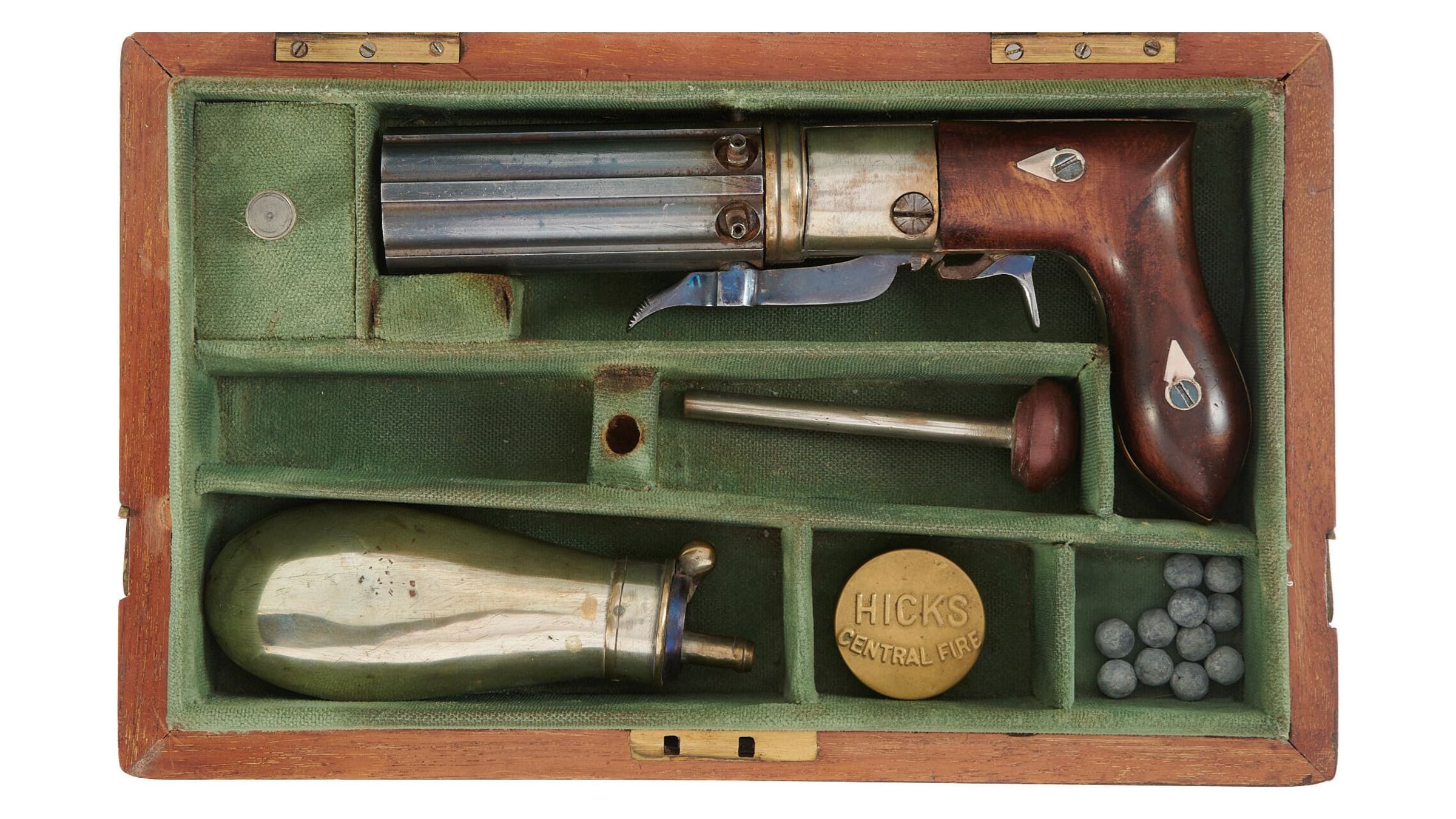 Cased Unmarked German Silver Frame Percussion Pepperbox | Rock Island ...