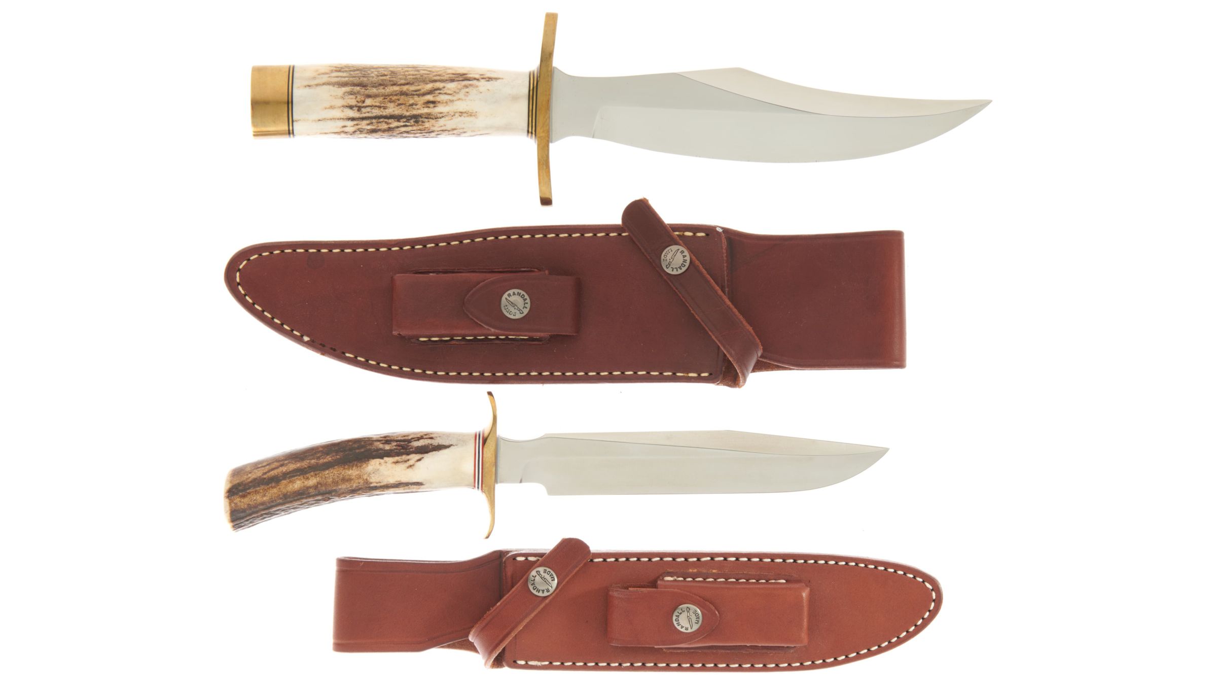 Two Randall Stag Handled Knives with Leather Sheaths | Rock Island Auction
