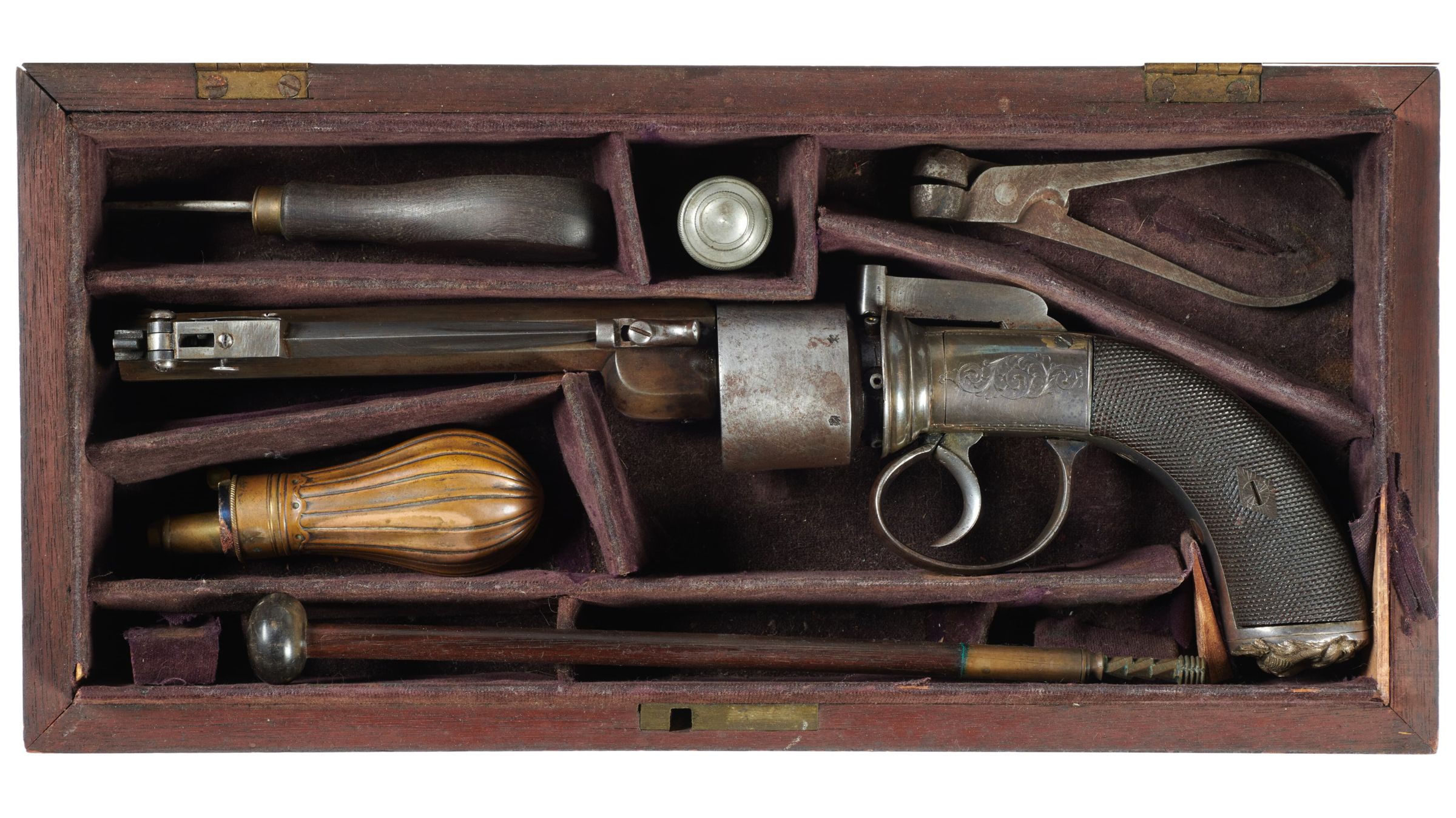 Cased English Transitional Percussion Revolver with Snap Bayonet | Rock ...