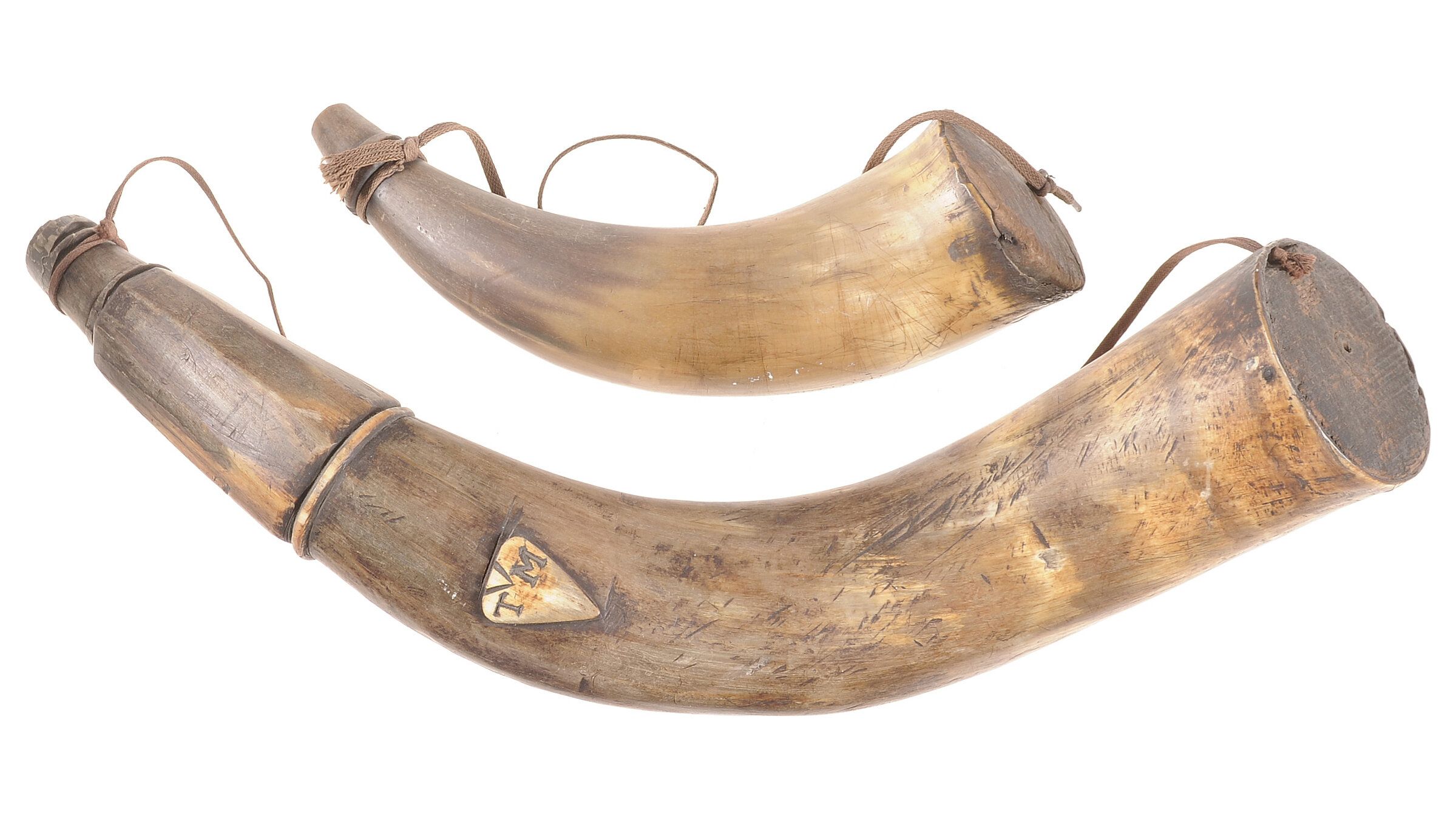 Pair of Carved Powder Horns, One Inscribed "1760" | Rock Island Auction
