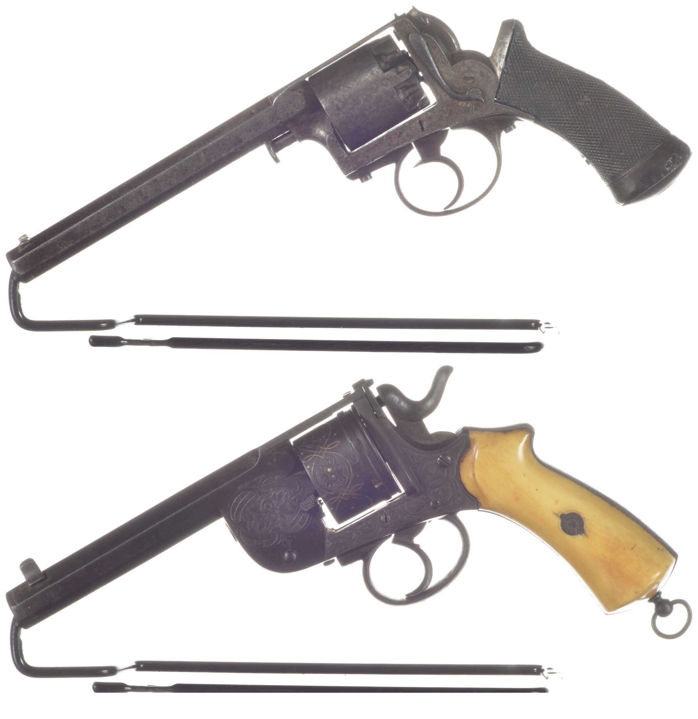 Two Antique Engraved European Double Action Revolvers | Rock Island Auction