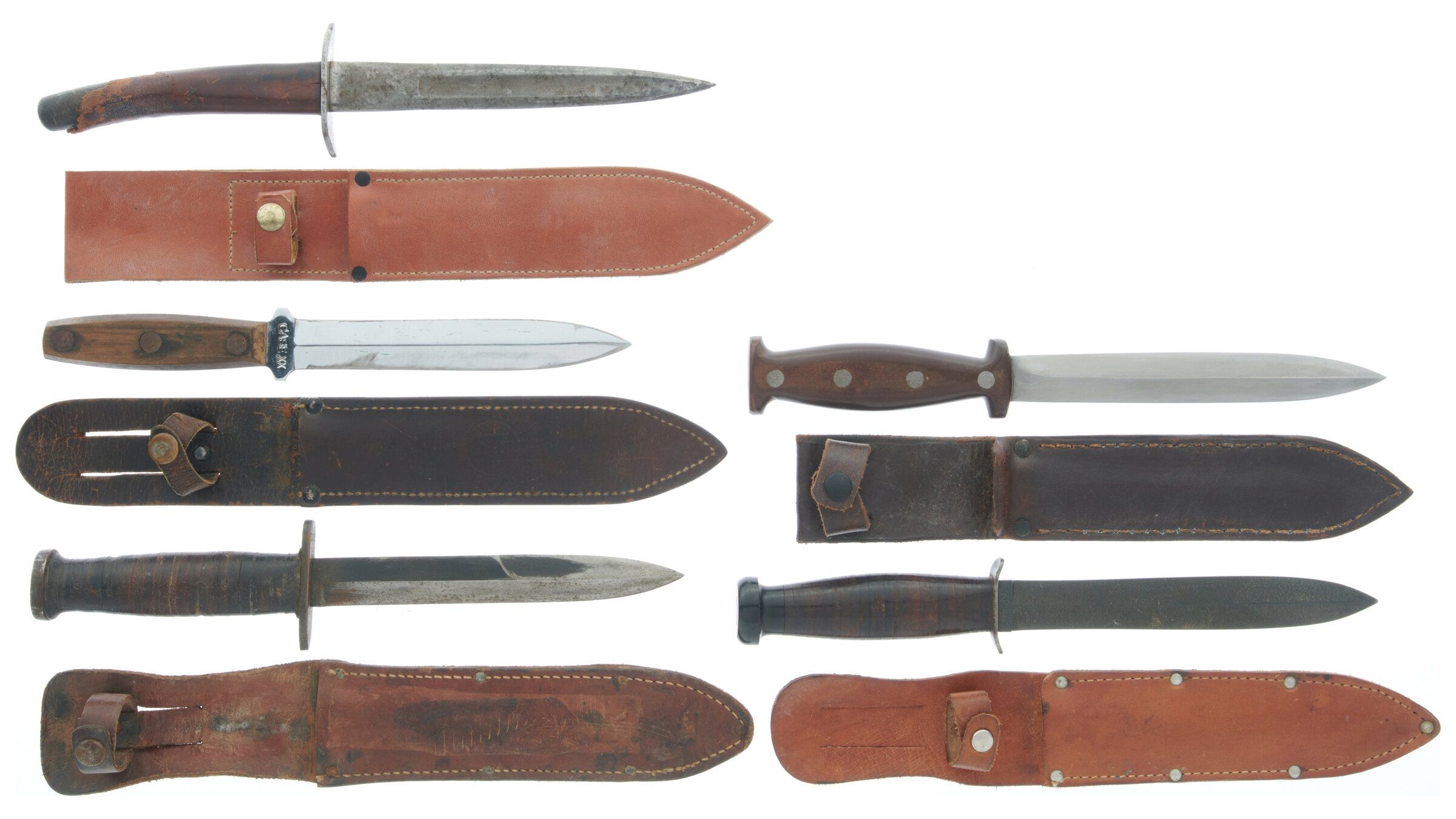 Grouping of Five Fighting Style Knives with Sheaths | Rock Island Auction