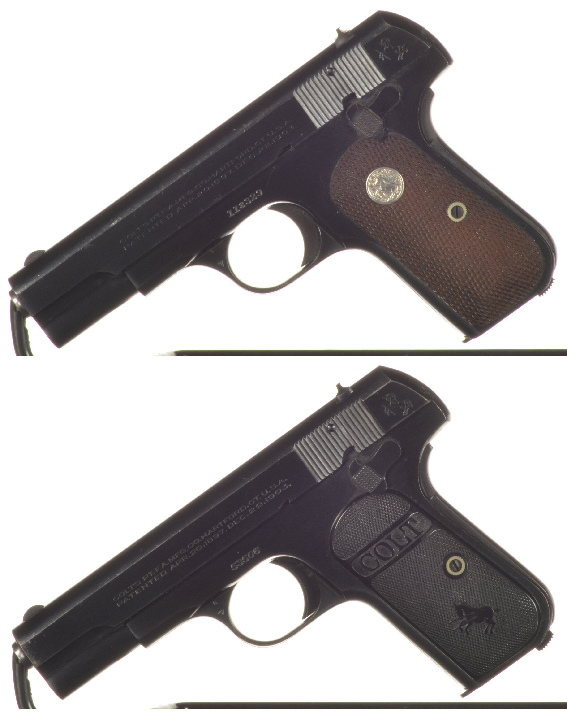 Two Colt Model 1908 Pocket Hammerless Semi-Automatic Pistols | Rock ...