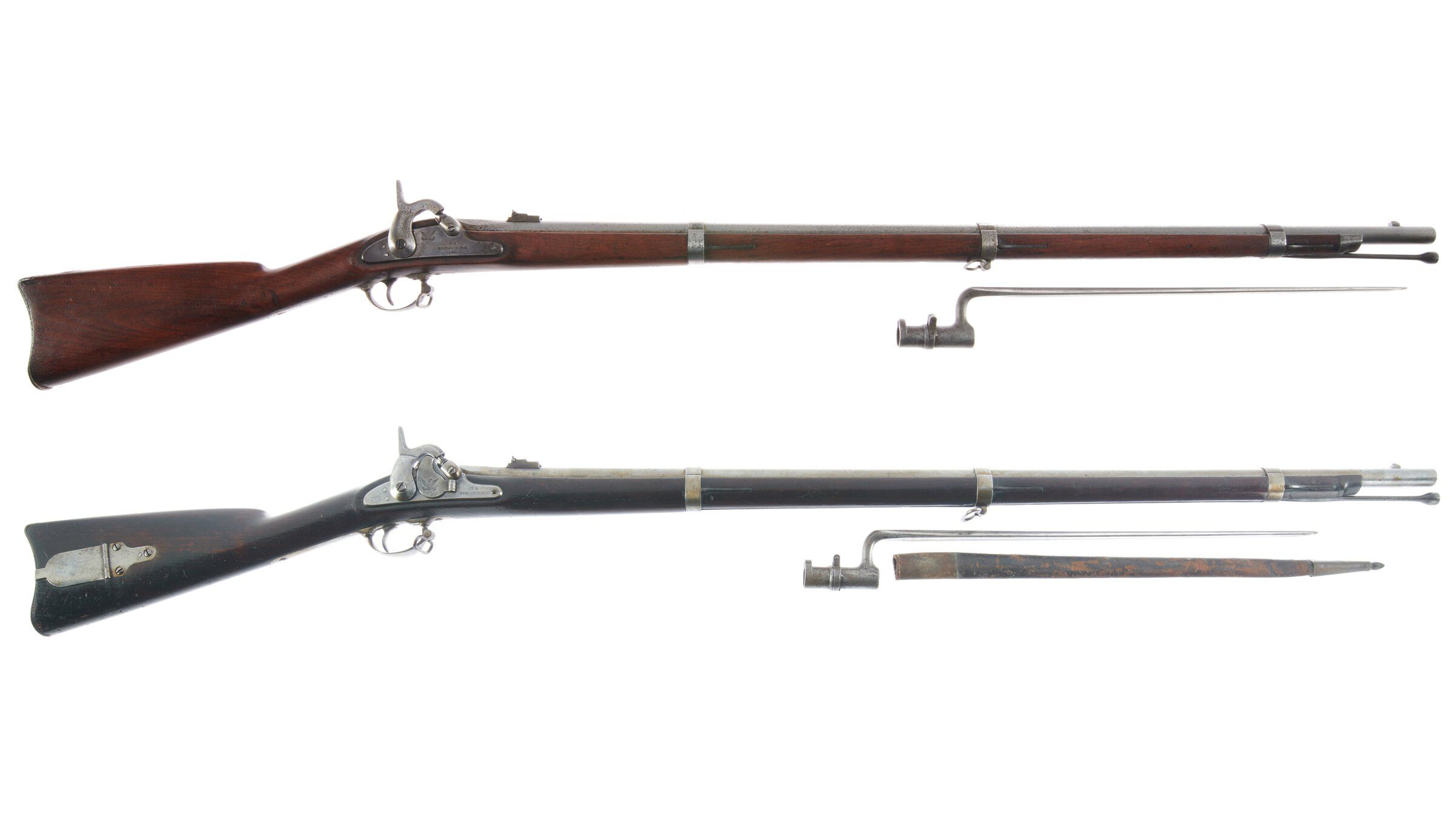 Two U.S. Martial Percussion Rifle-Muskets with Bayonets | Rock Island ...