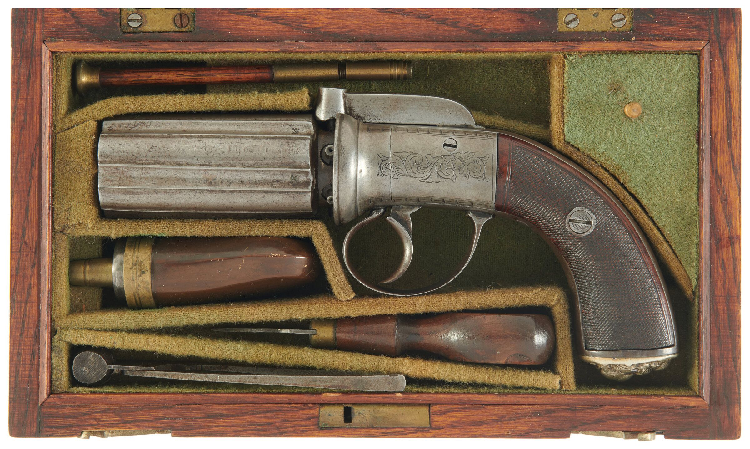 English Bar Hammer Percussion Pepperbox Revolver with Case | Rock ...