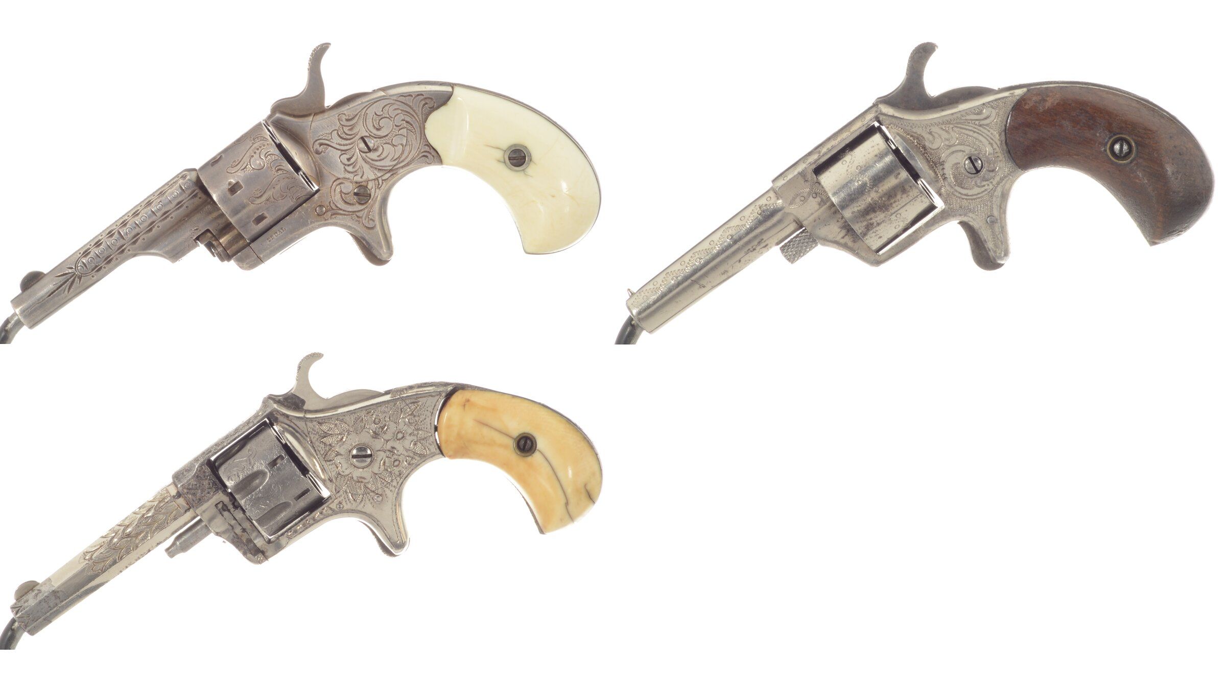 Three Antique Engraved American Spur Trigger Pocket Revolvers | Rock ...