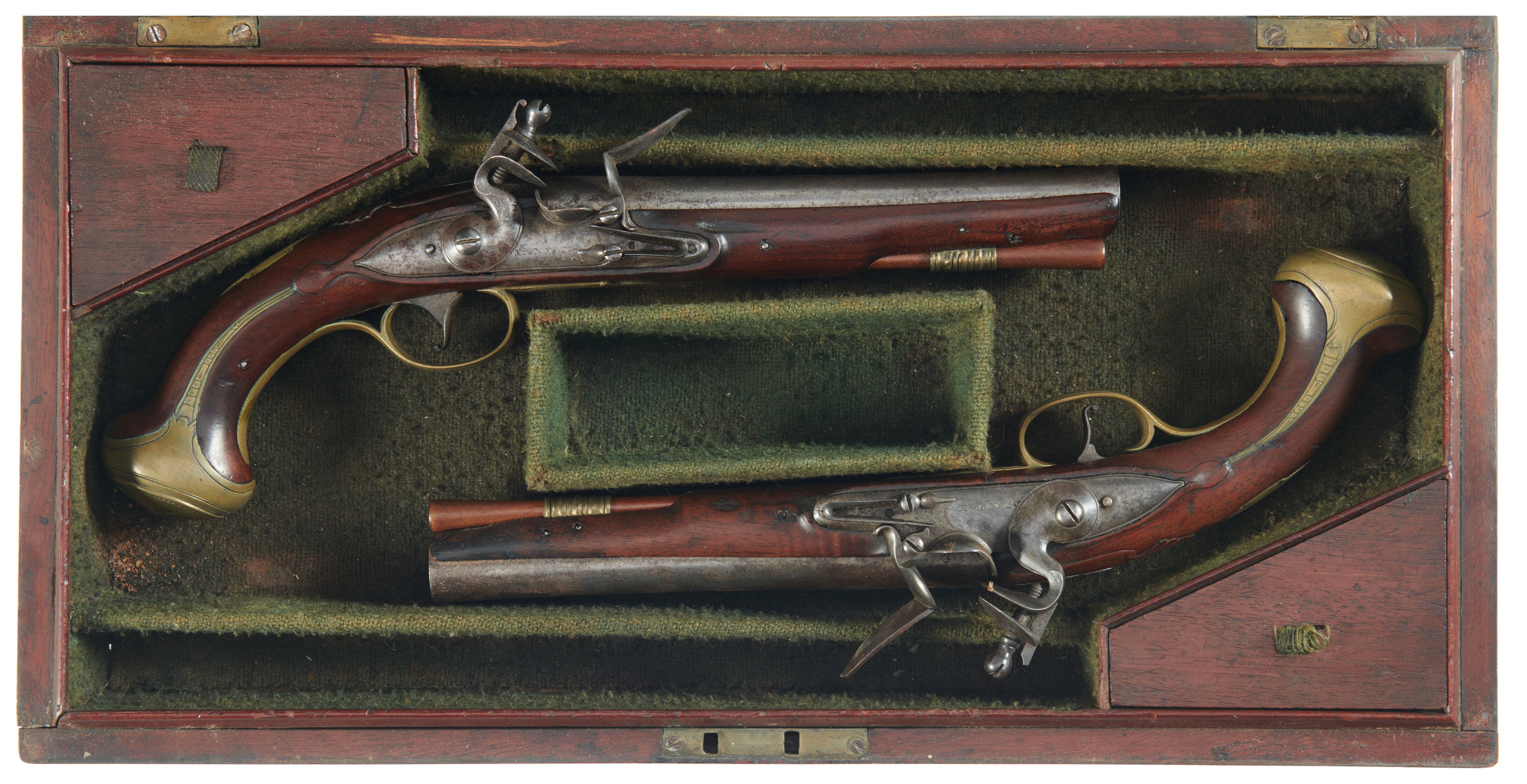 Cased Pair of Engraved British Stanton Dueling Pistols | Rock Island ...
