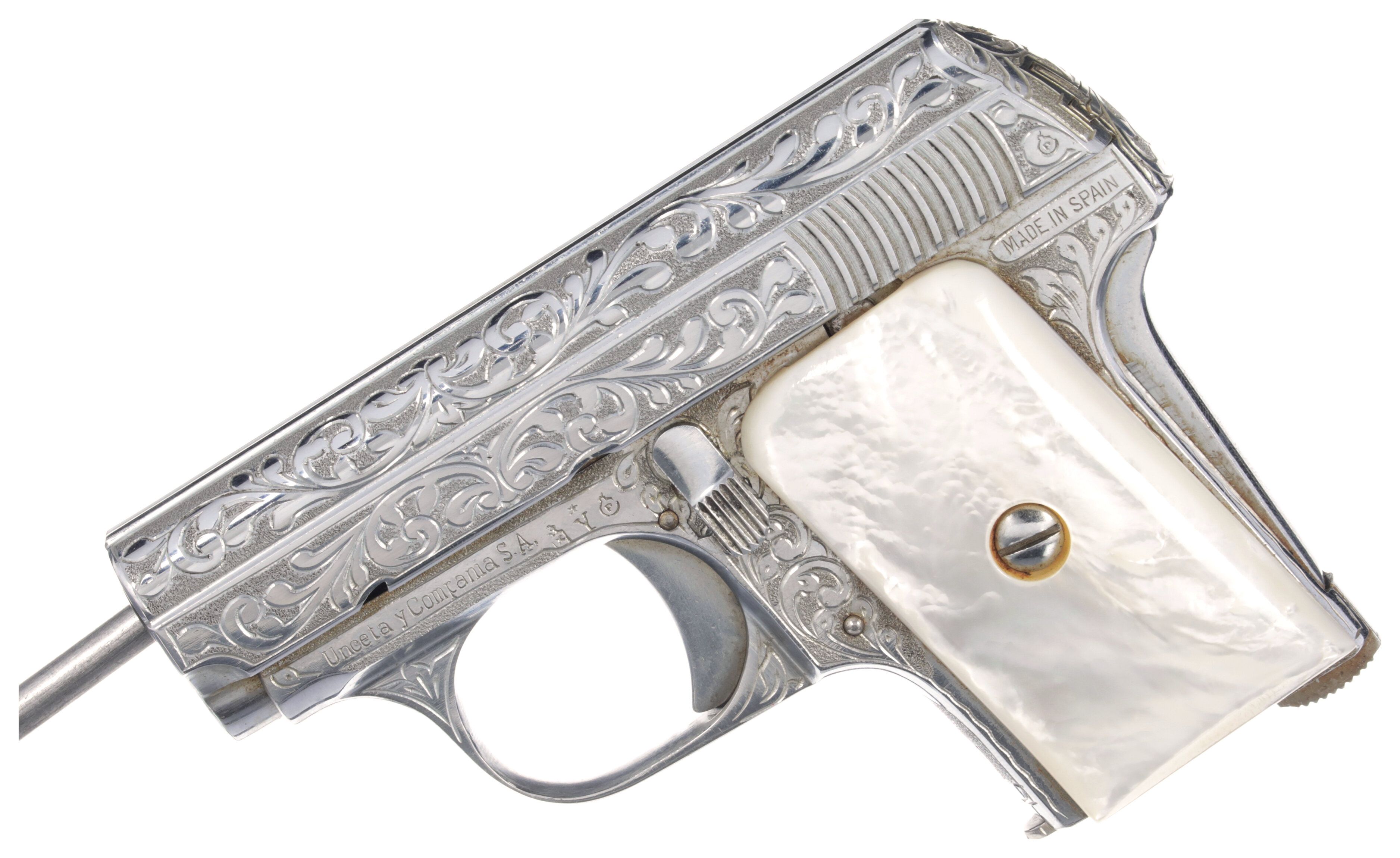 Engraved Astra Model 200 Firecat Pistol with Pearl Grips | Rock Island ...
