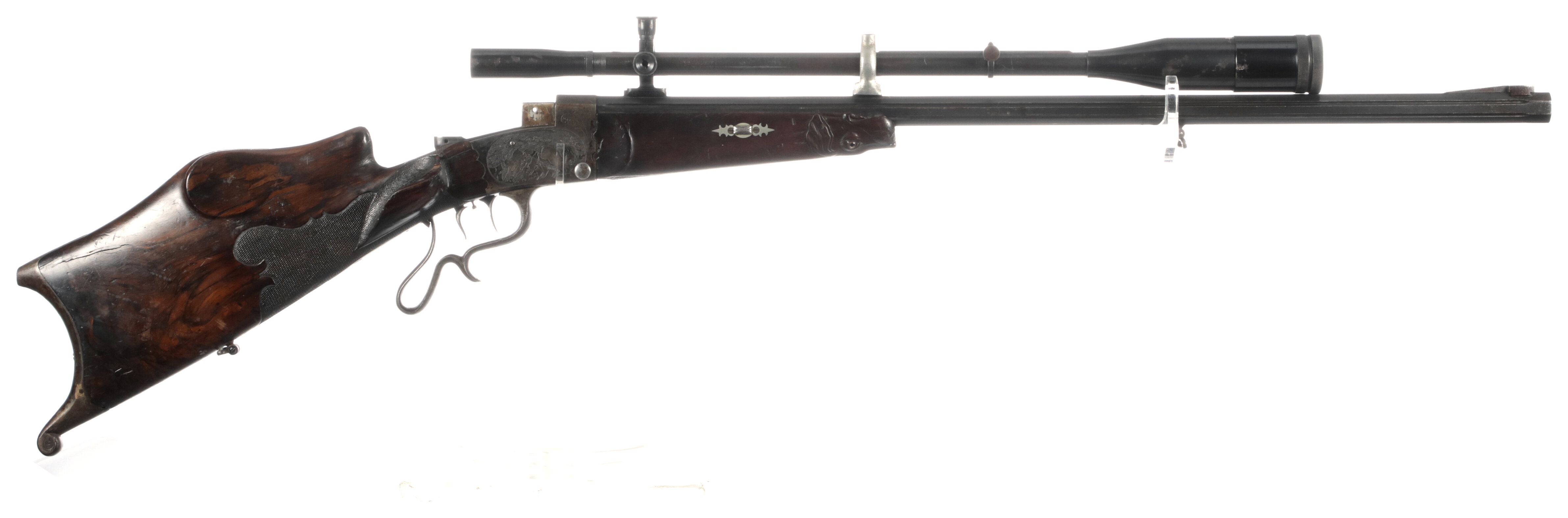 Engraved German Schuetzen Breech Loading Rifle with Scope | Rock Island ...