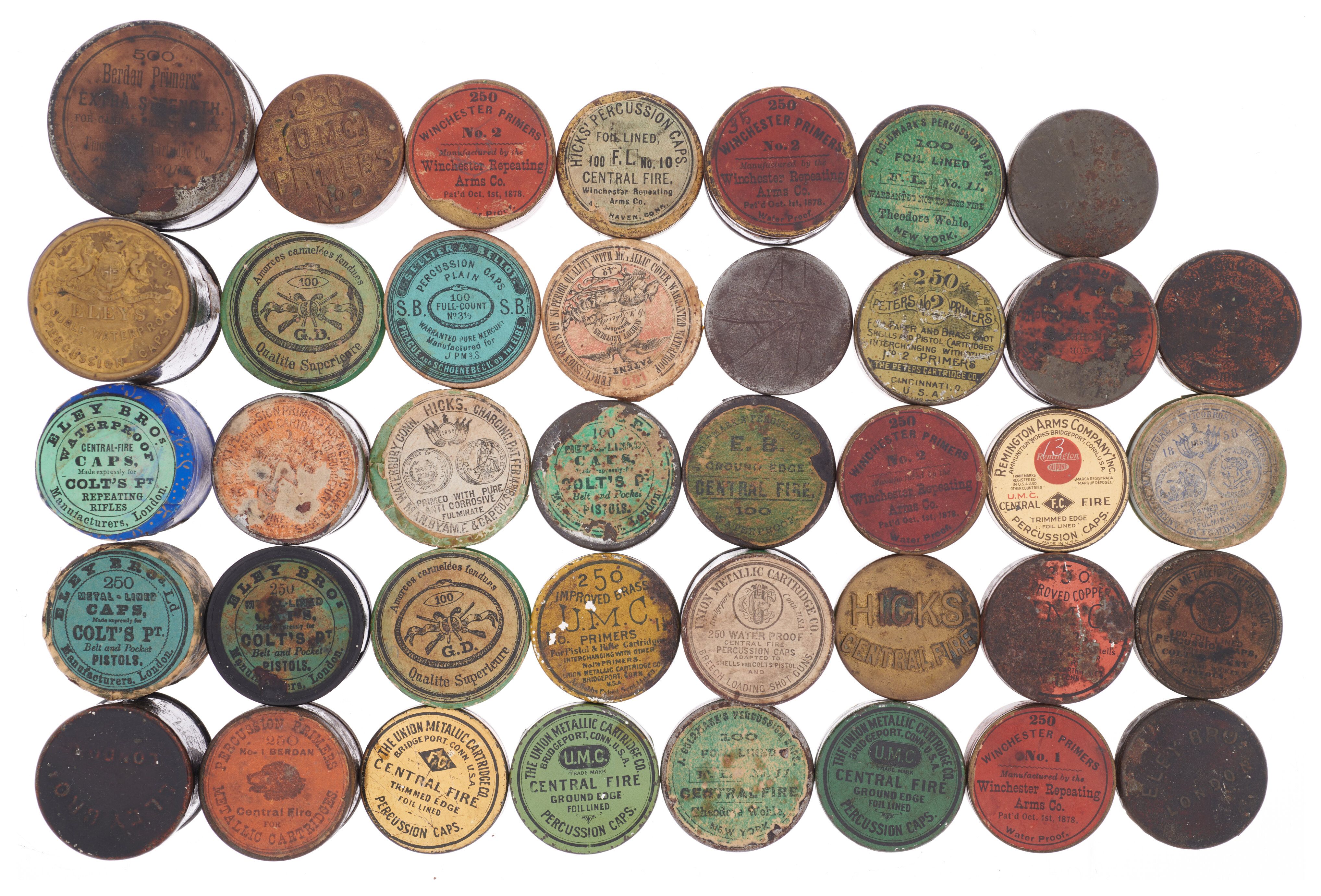 Assorted Percussion Cap and Primer Containers | Rock Island Auction