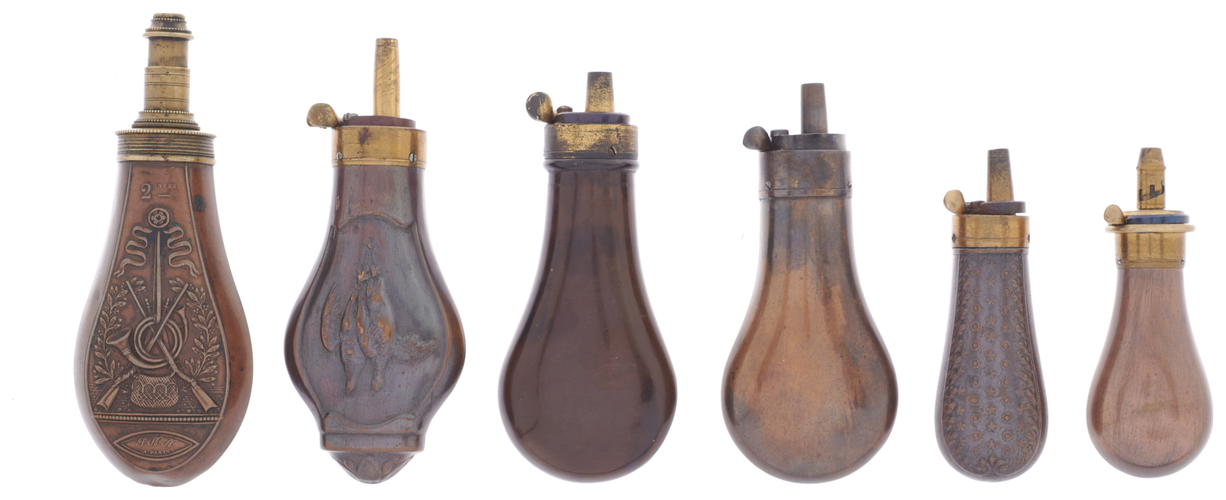 Six Small Powder Flasks | Rock Island Auction