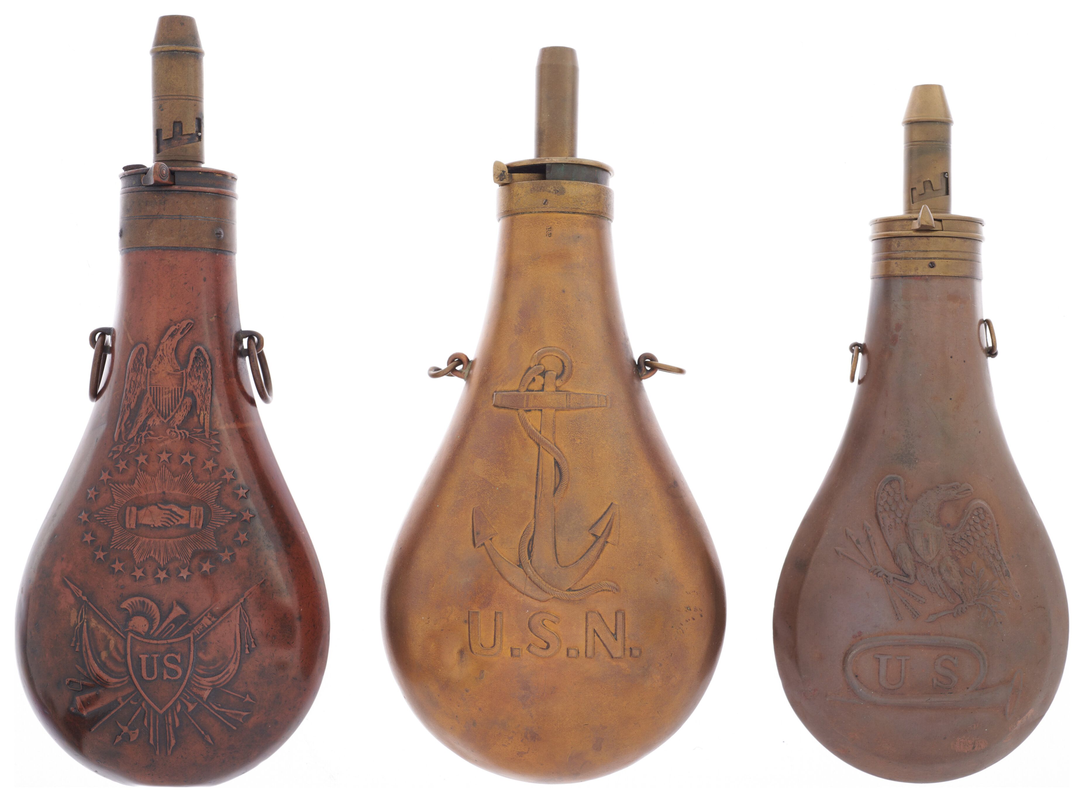 Three Desirable U.S. Military Powder Flasks | Rock Island Auction