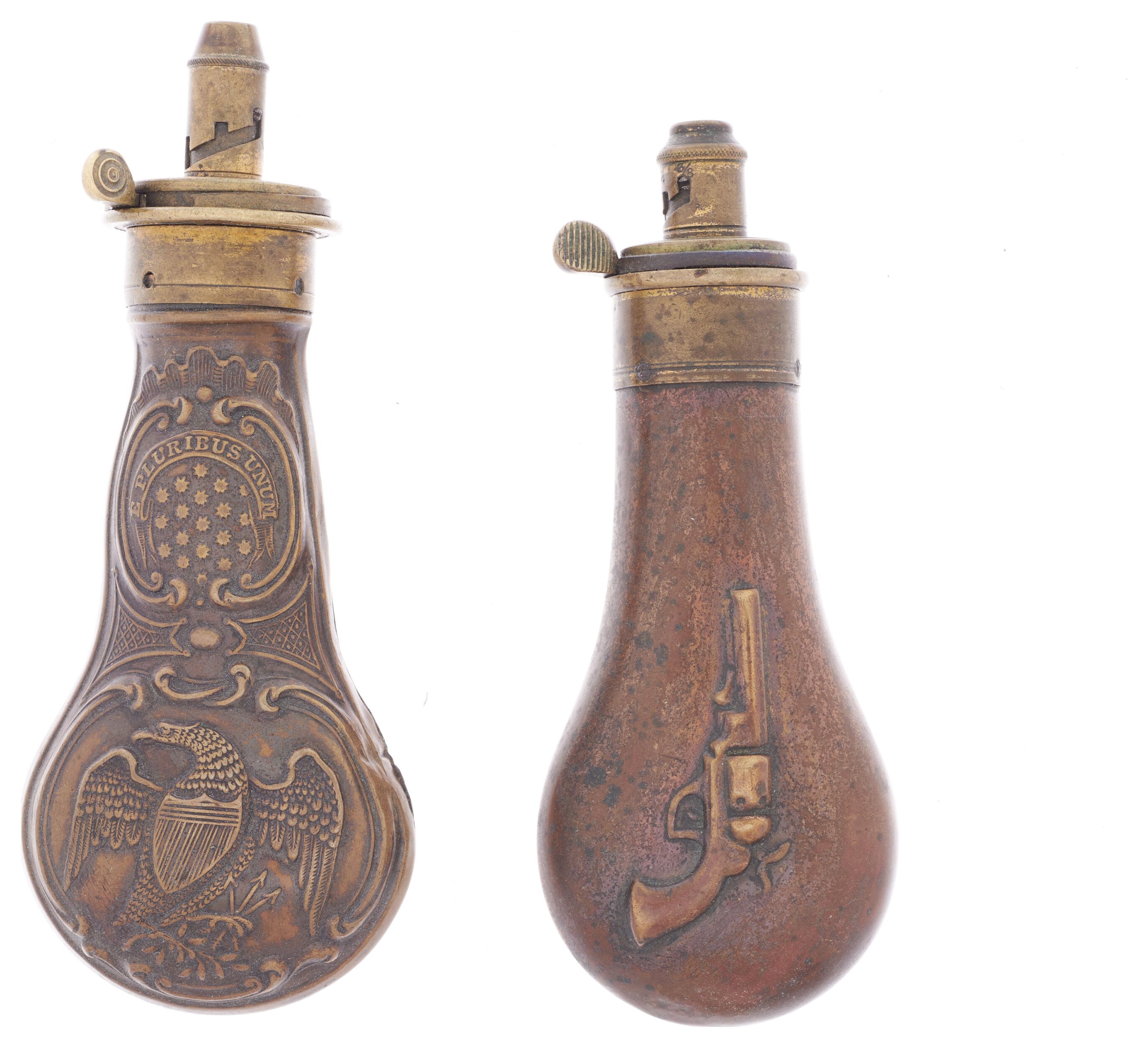 Two G. & J.W. Hawksley Marked Powder Flasks | Rock Island Auction
