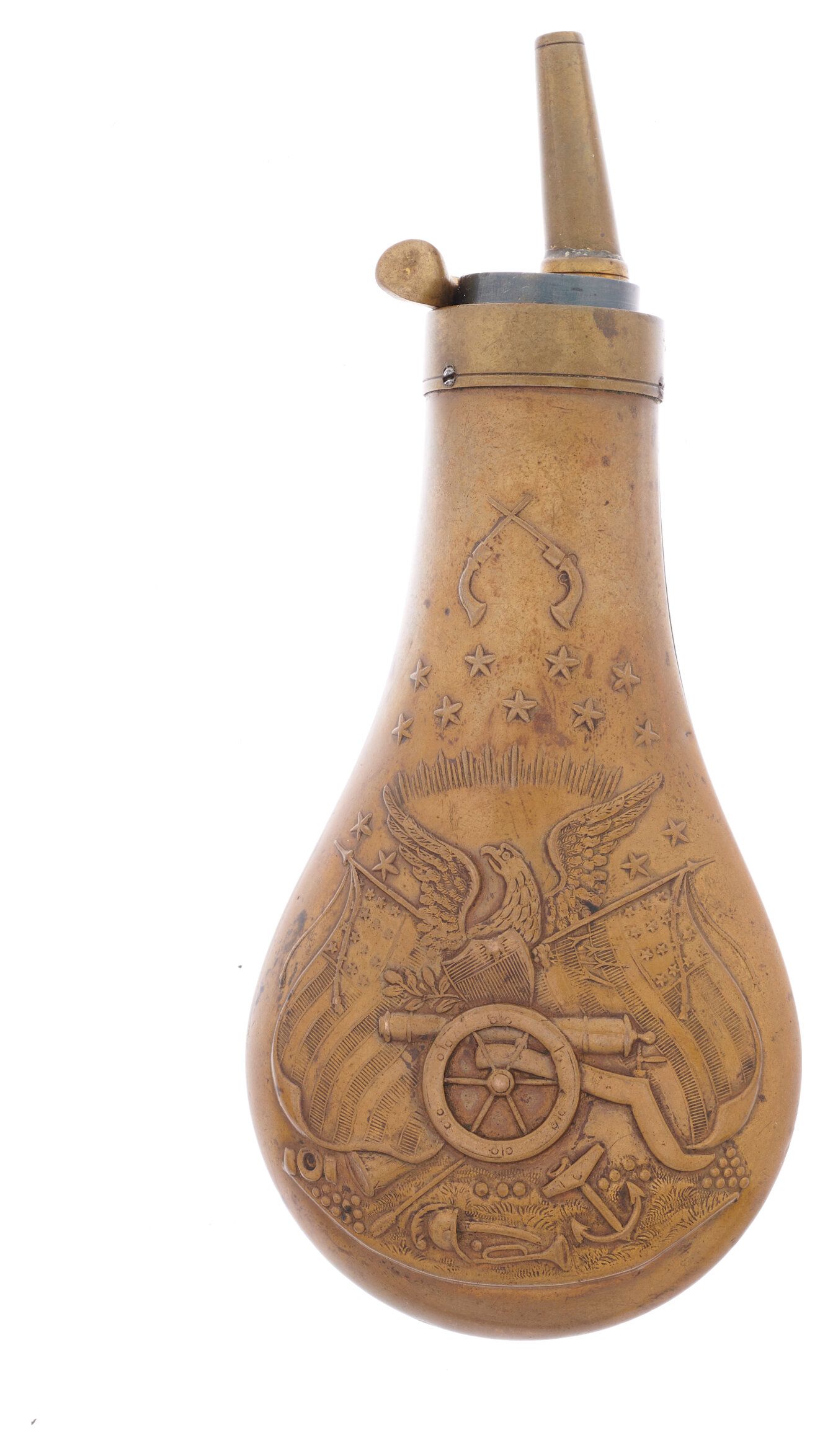 Double Sided Stand of Arms Navy Size Powder Flask | Rock Island Auction