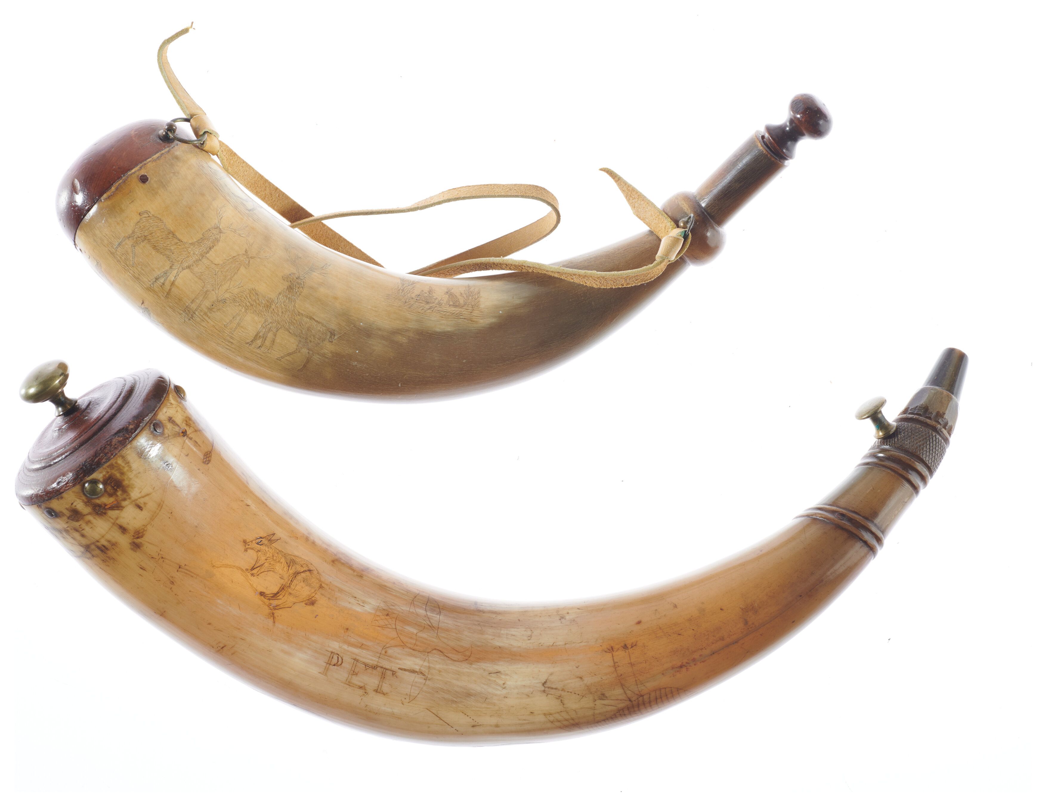 Two Attractive Larger Powder Horns | Rock Island Auction