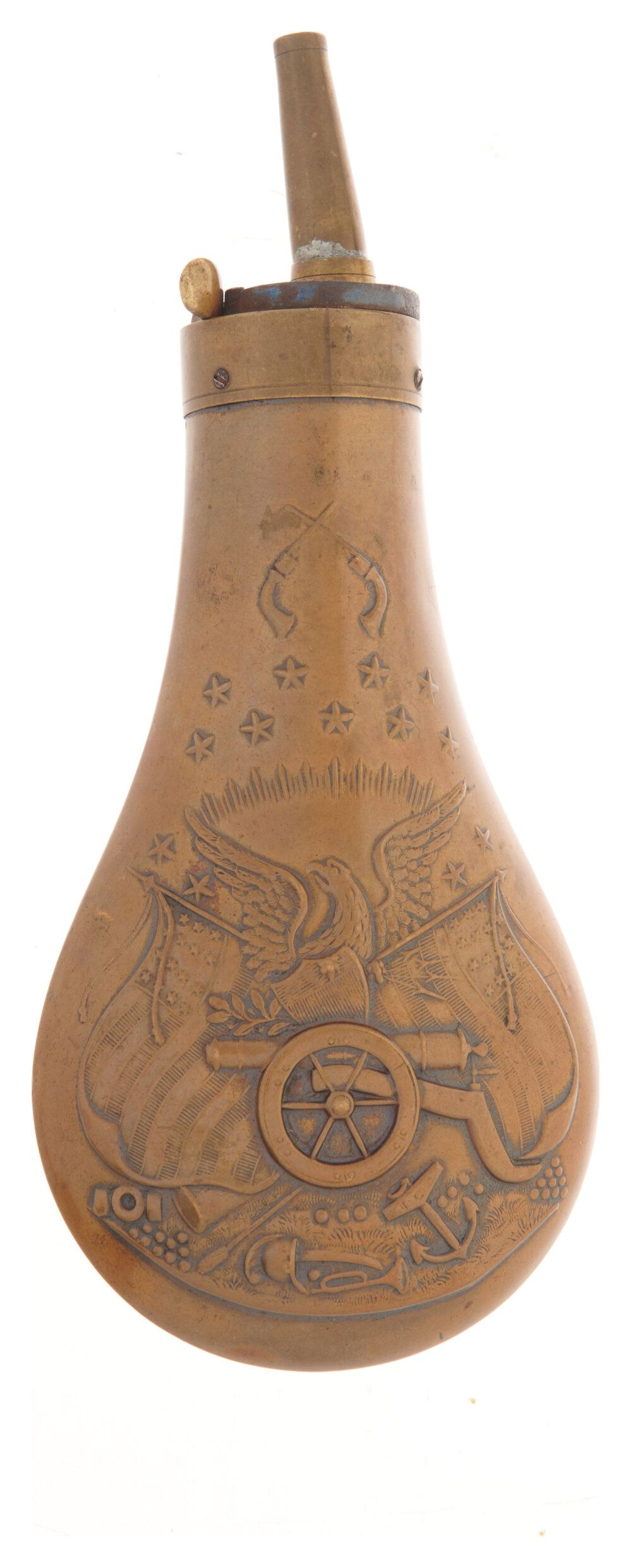 Double Sided Patriotic American Eagle Powder Flask | Rock Island Auction