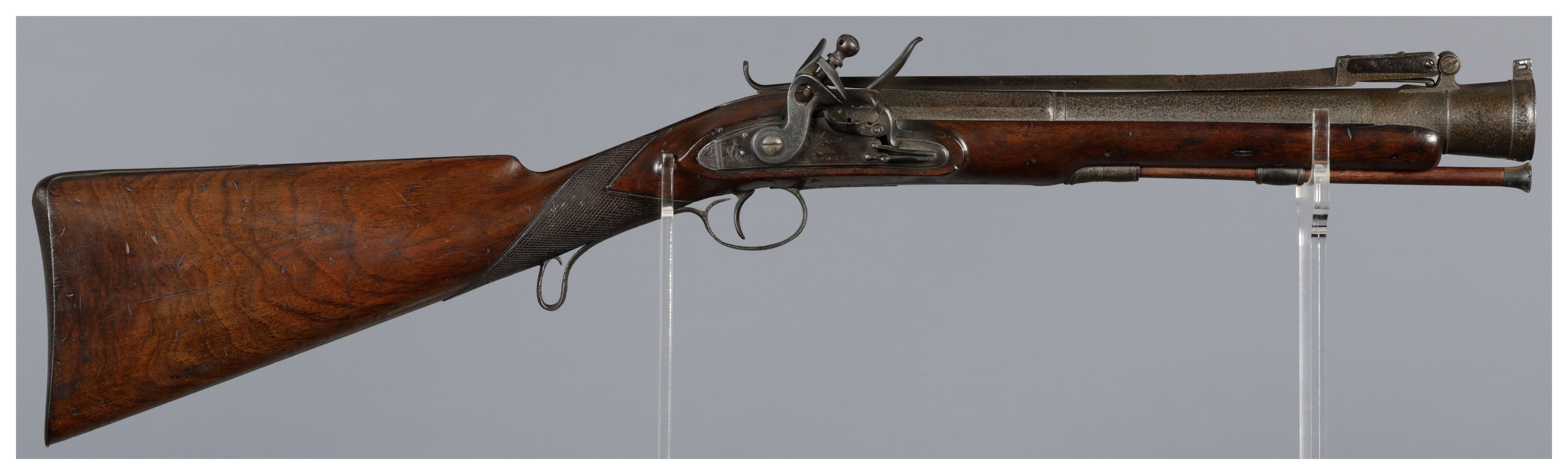 Engraved British Busby Flintlock Blunderbuss with Snap Bayonet | Rock ...