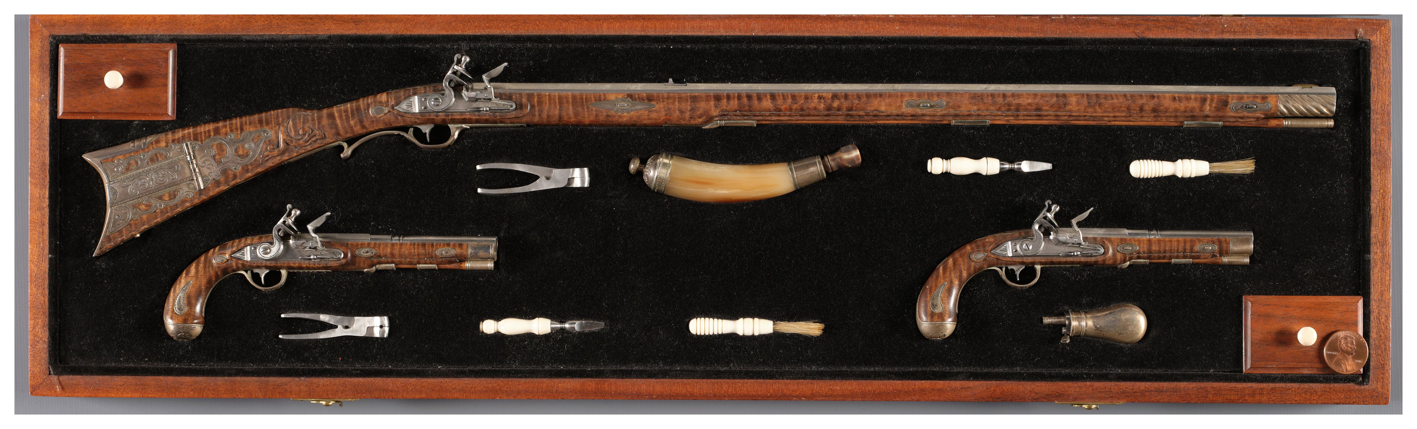Cased Set of Three Miniature Flintlock Guns by Stan Blashak | Rock ...
