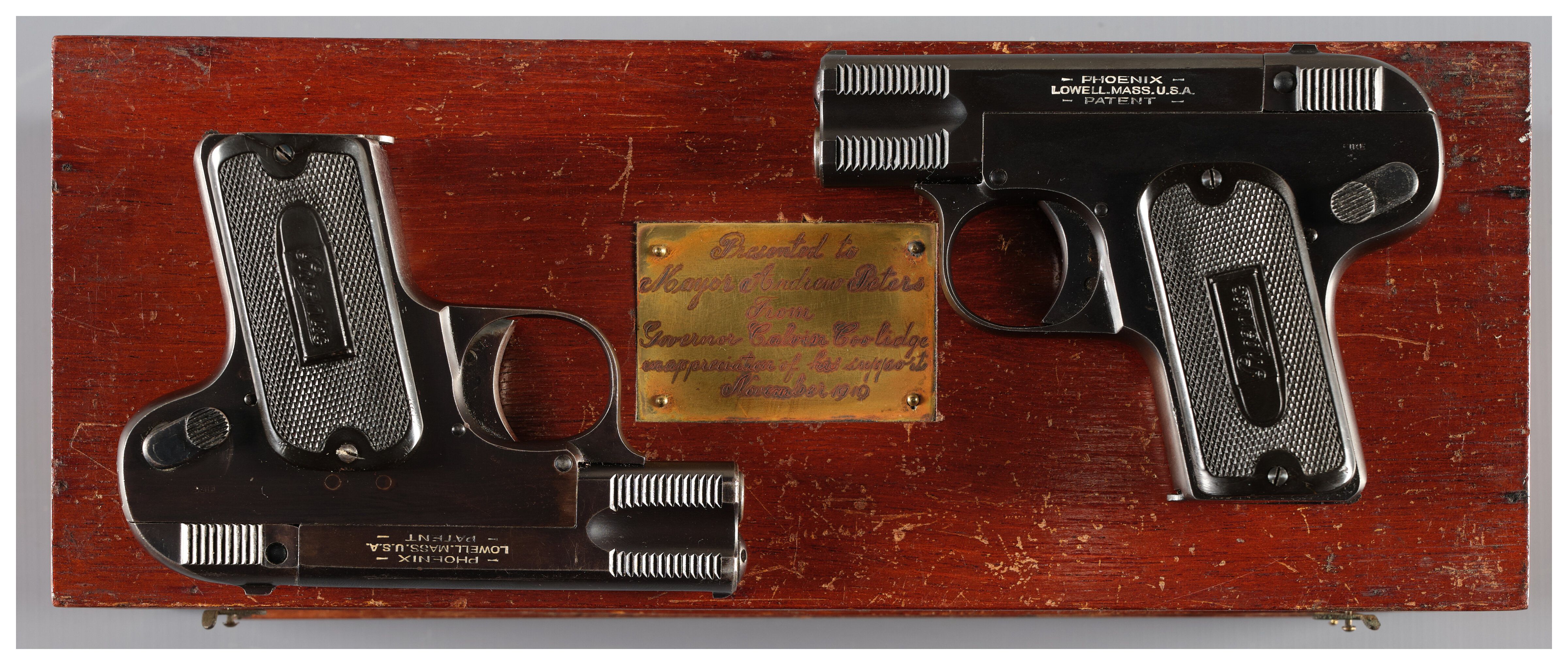 Two Phoenix Pocket Semi-Automatic Pistols with Inscribed Case | Rock ...