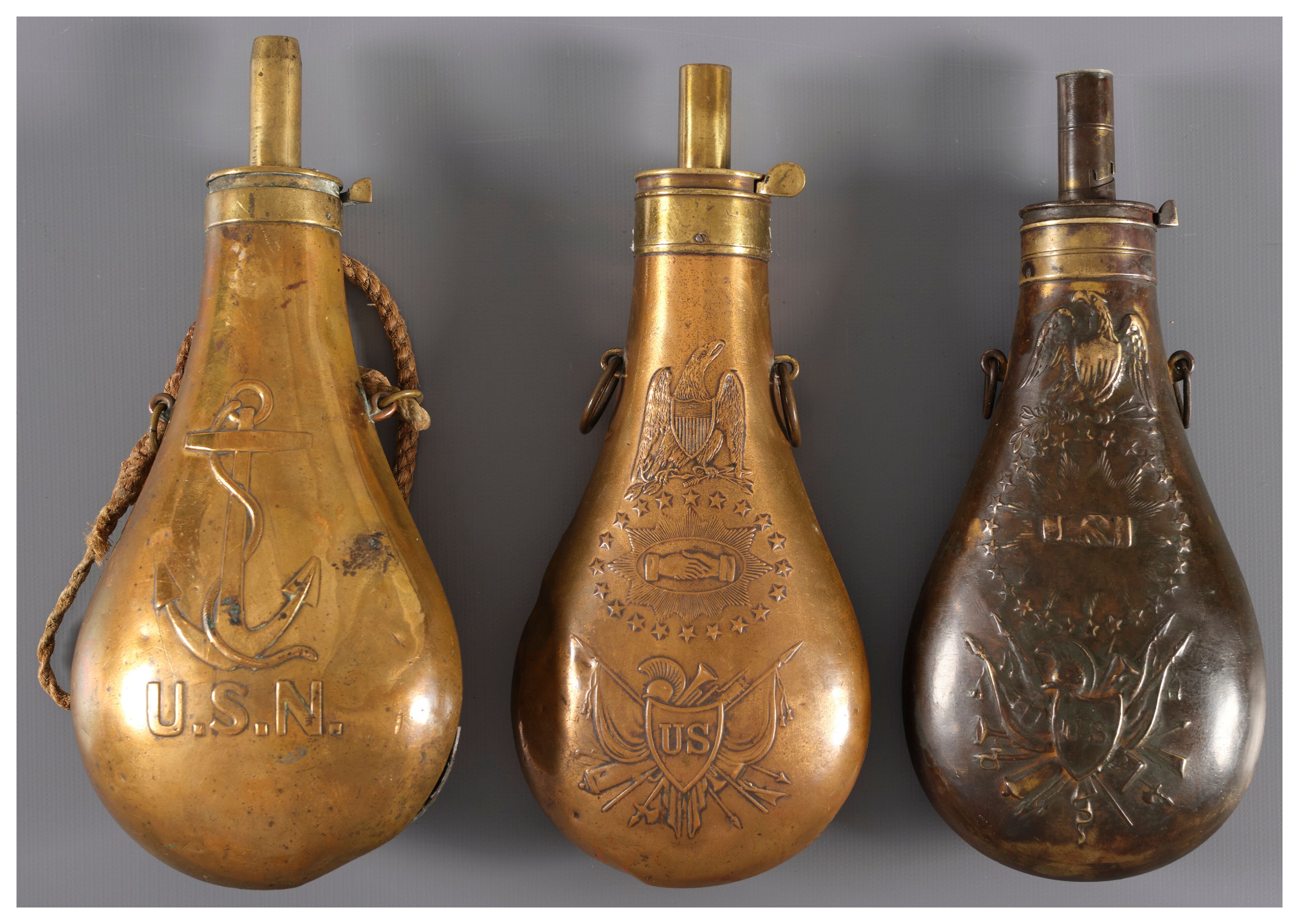 Collector's Lot of Three U.S. Marked Powder Flasks | Rock Island Auction
