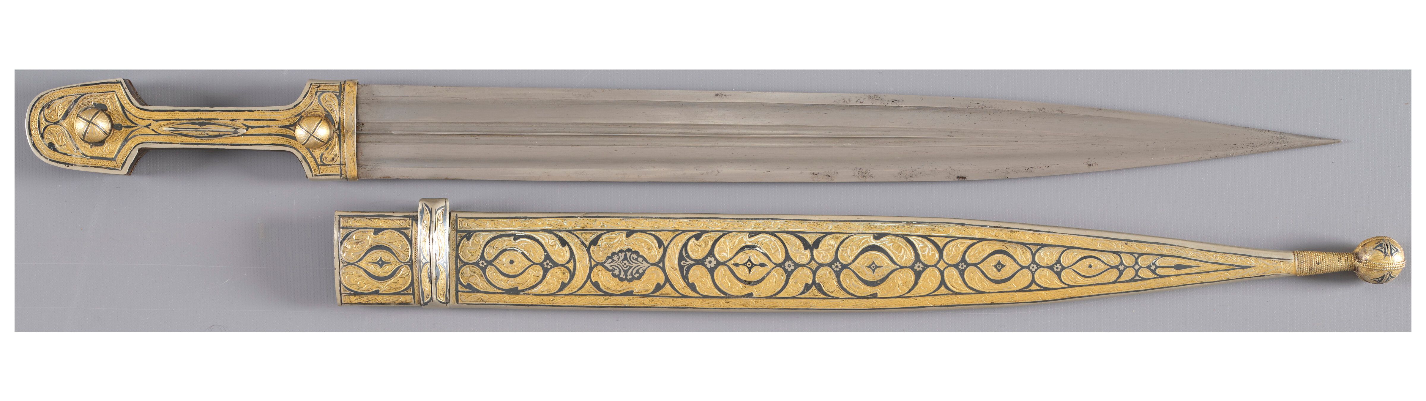 Silver and Gilt Accented Caucasian Qama Dagger | Rock Island Auction