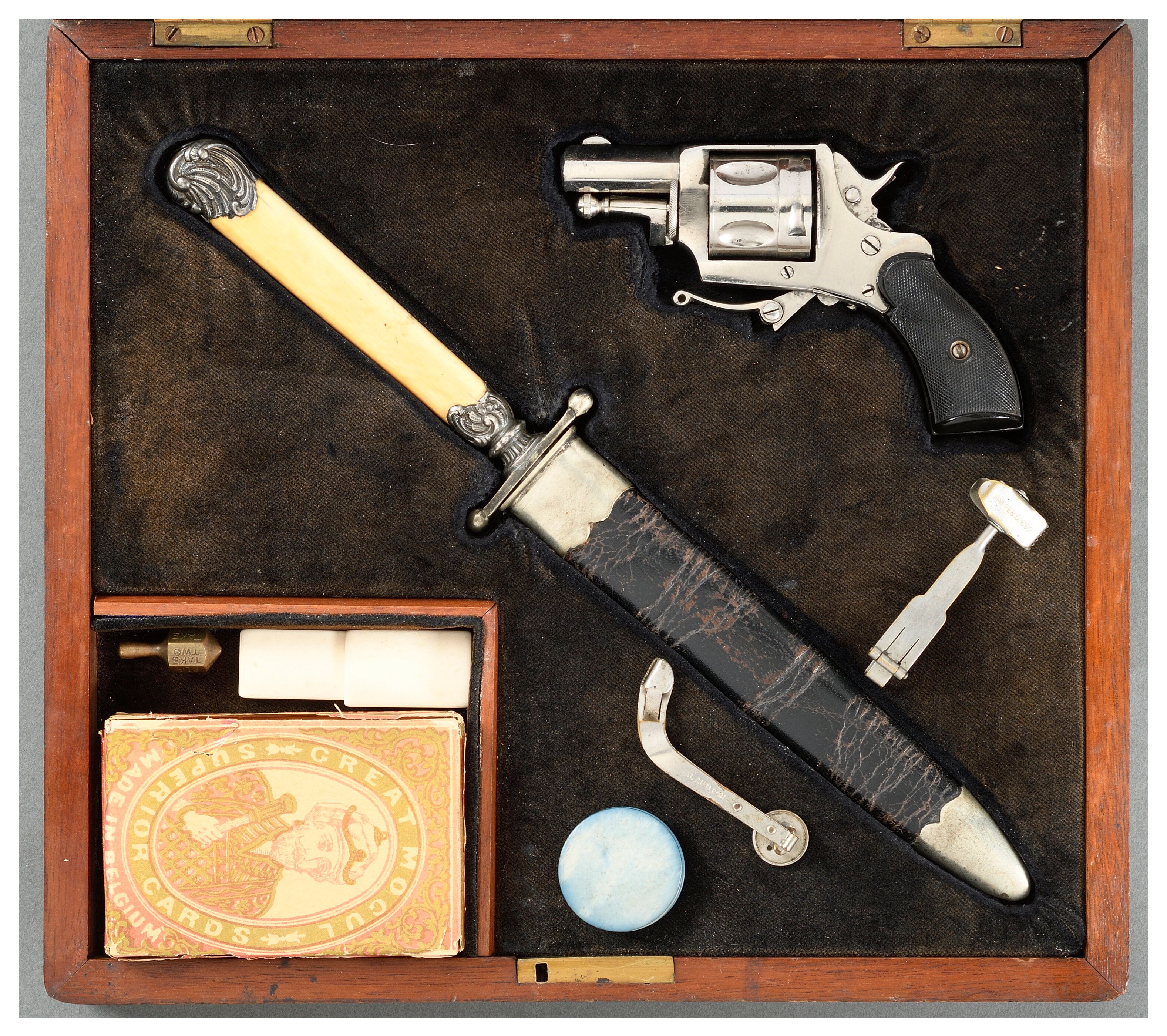 Cased Gambling Set with a Belgian Pocket Revolver and Dagger | Rock ...