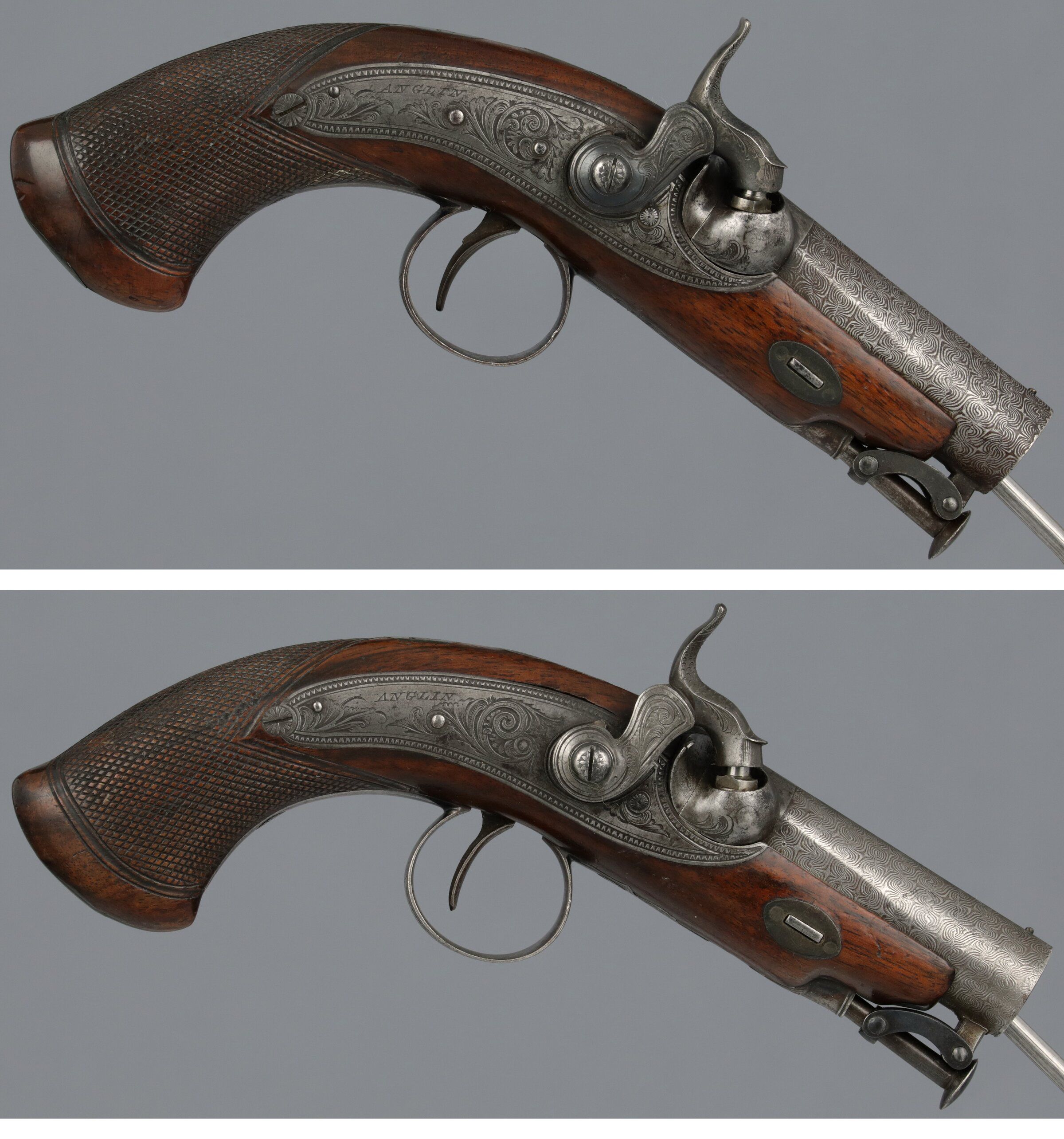 Engraved Pair of Anglin, Dublin "Man Stopper" Percussion Pistols | Rock ...