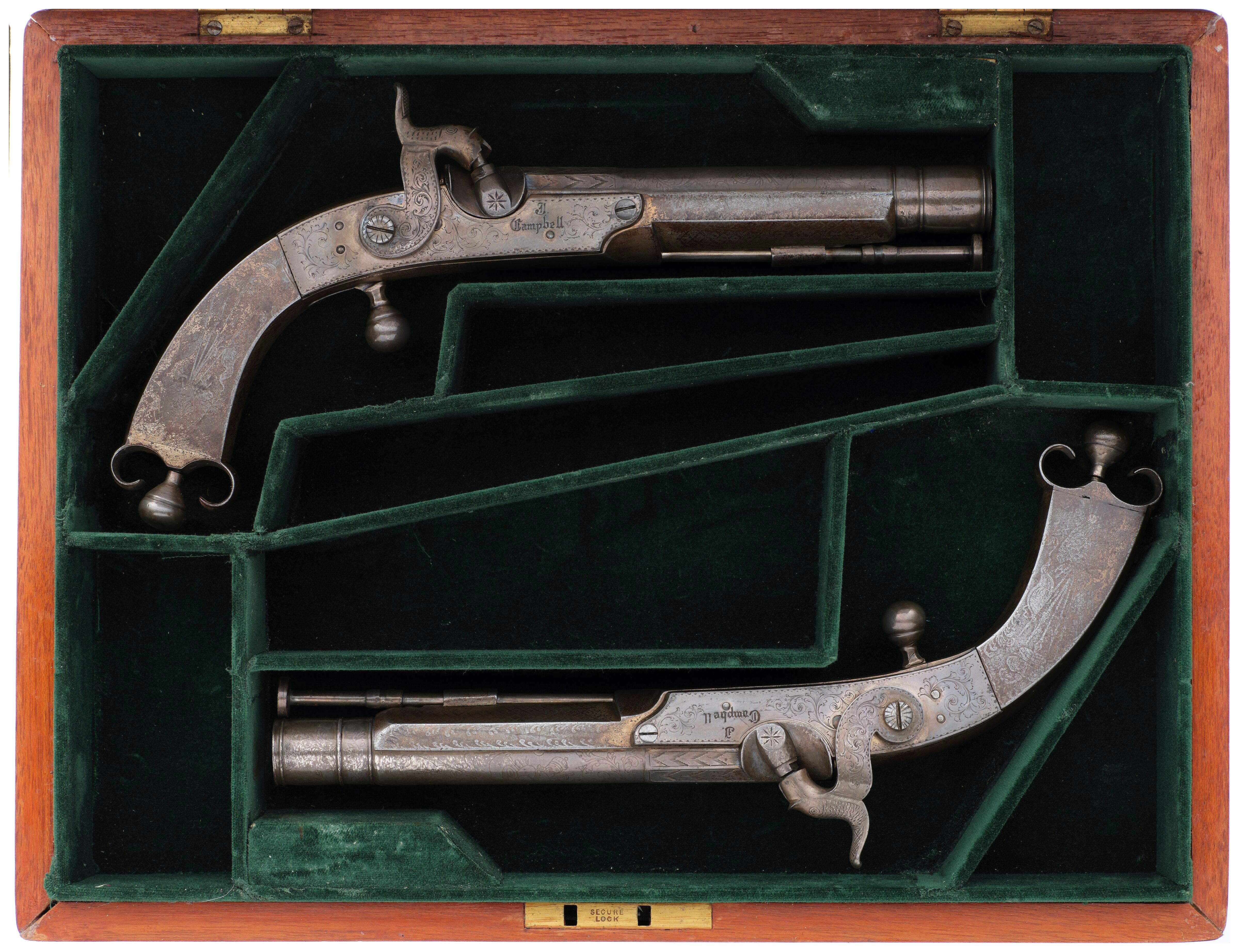 Cased Pair of Silver & Gold Scottish Highland Percussion Pistols | Rock ...
