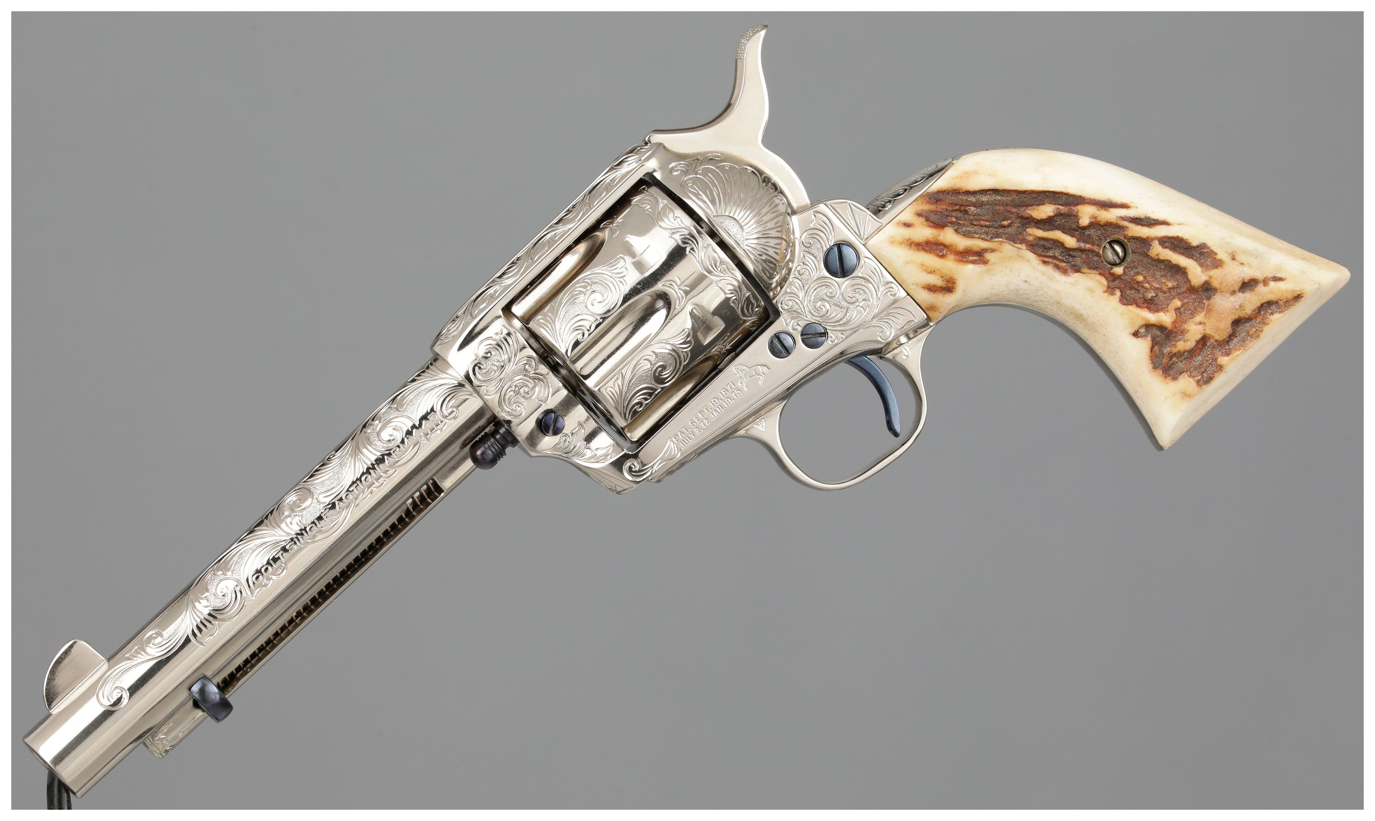 Engraved Colt 2nd Generation Single Action Army with Stag Grips | Rock ...