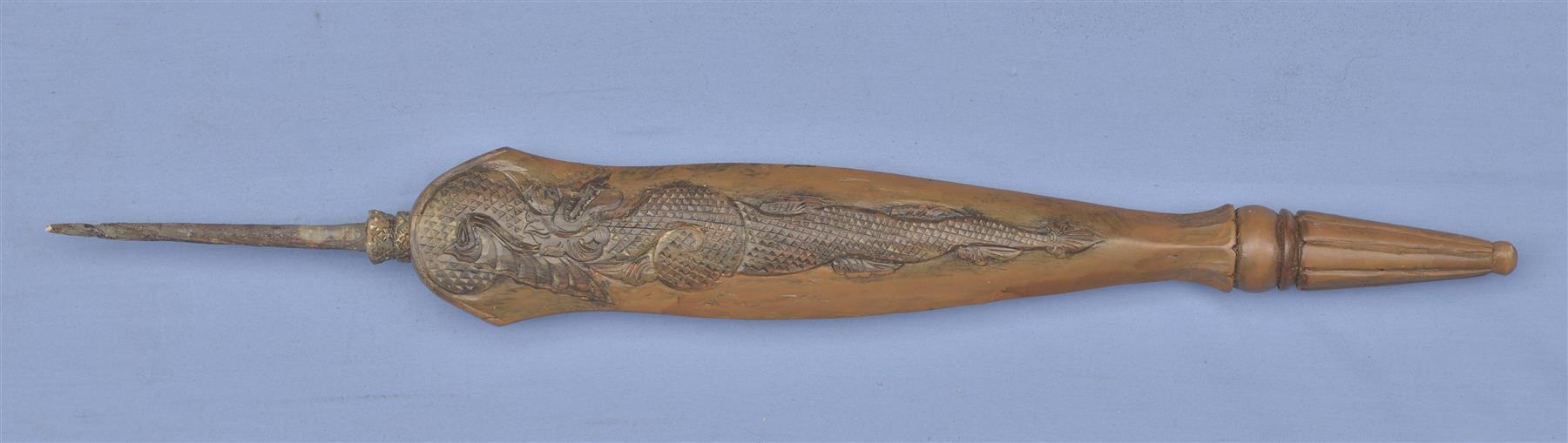 Dragon Kujang Style Dagger with Carved Wooden Sheath | Rock Island Auction