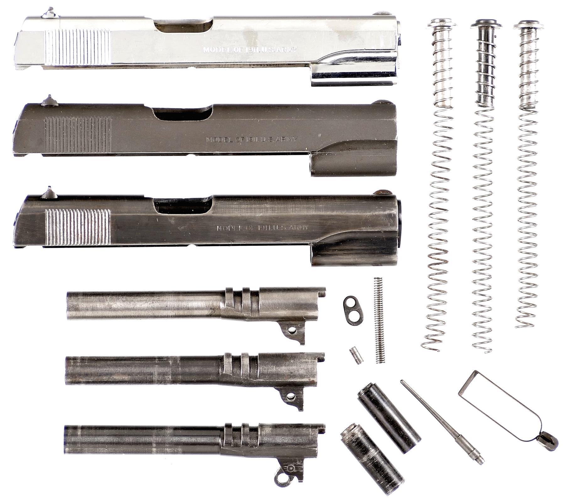 Three Model 1911 Slides with Three Barrels and Accessories | Rock ...