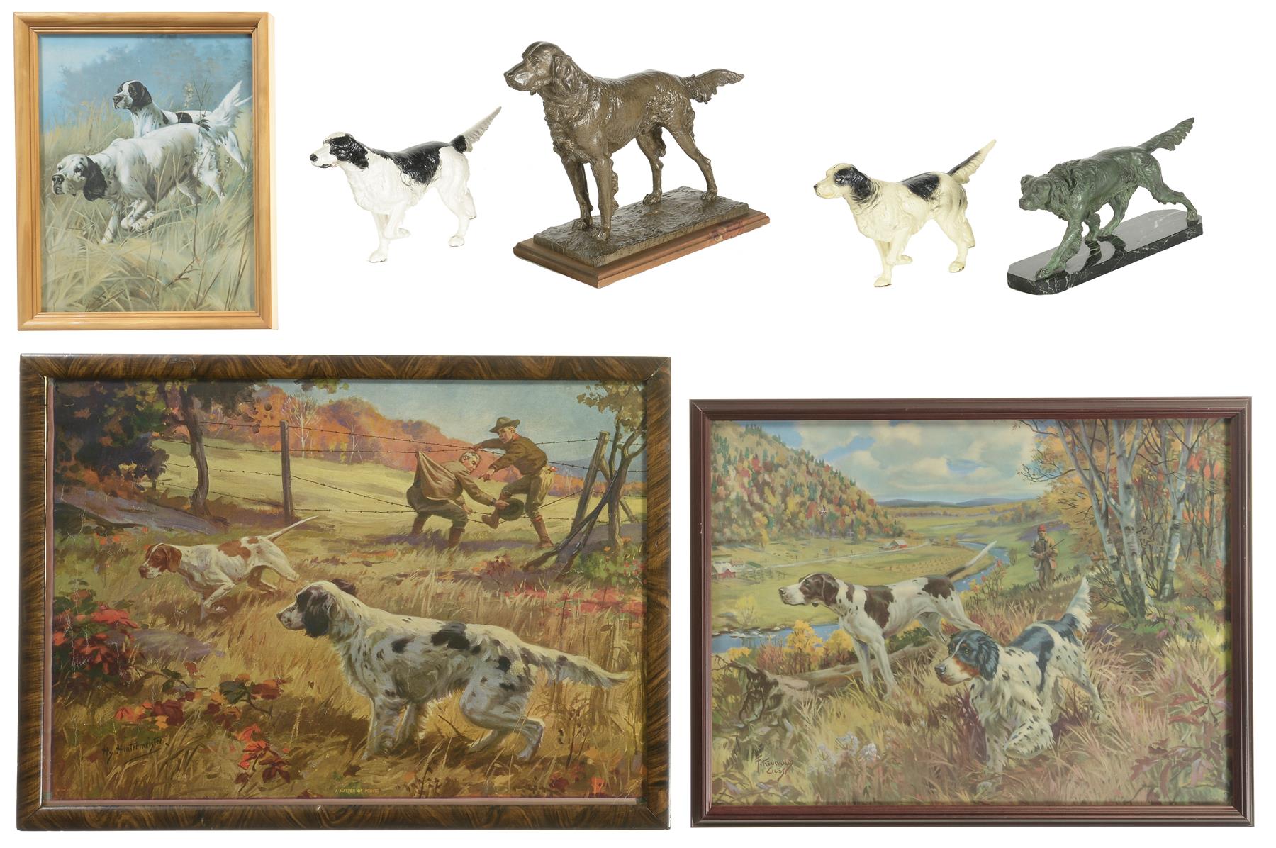 Group of English Setter Statues and Framed Prints | Rock Island Auction