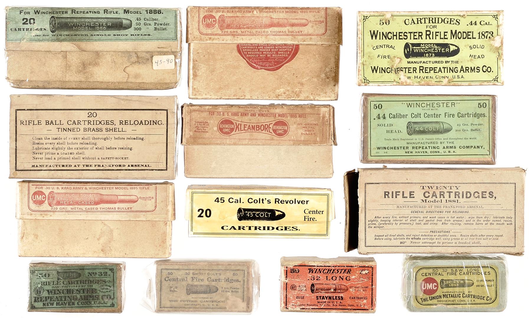 Group of Antique Ammunition Boxes and Assorted Cartridges | Rock Island ...