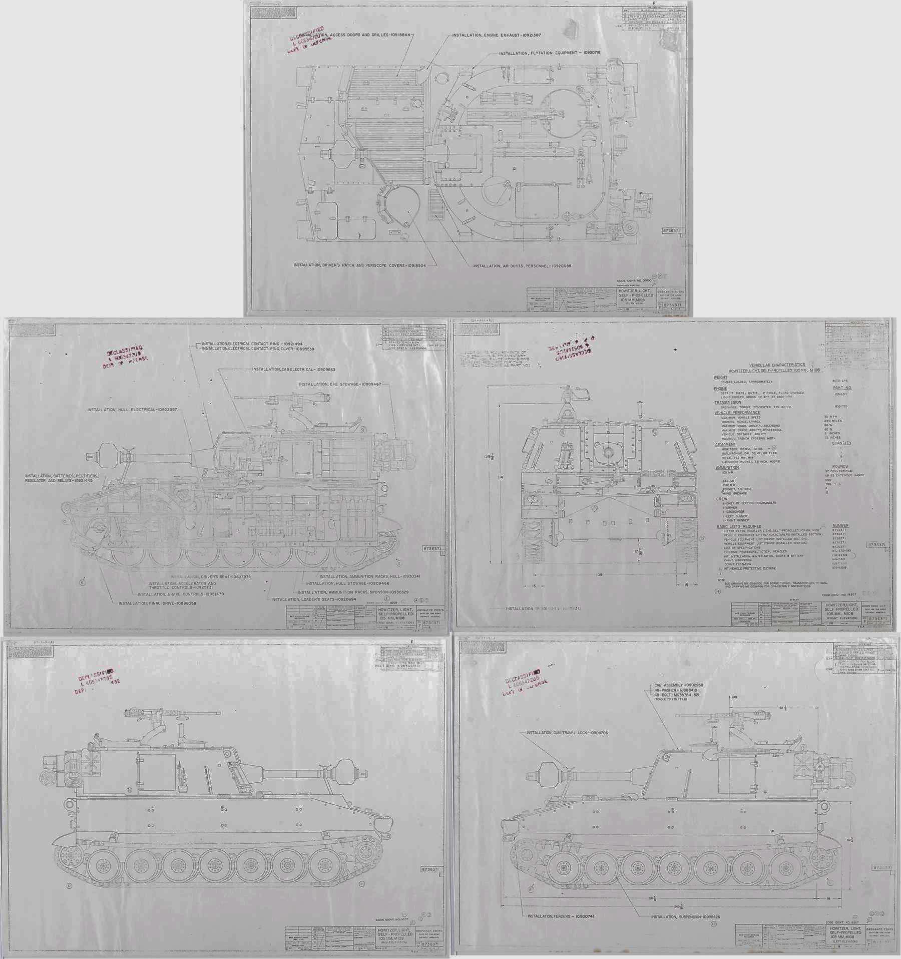 Five Mechanical Drawings for the M-108 Sel-Propelled Howitzer | Rock ...