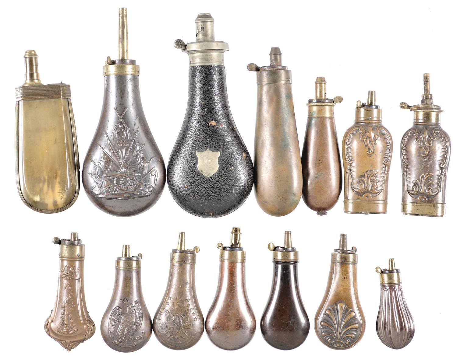 Fourteen Various Powder Flasks | Rock Island Auction