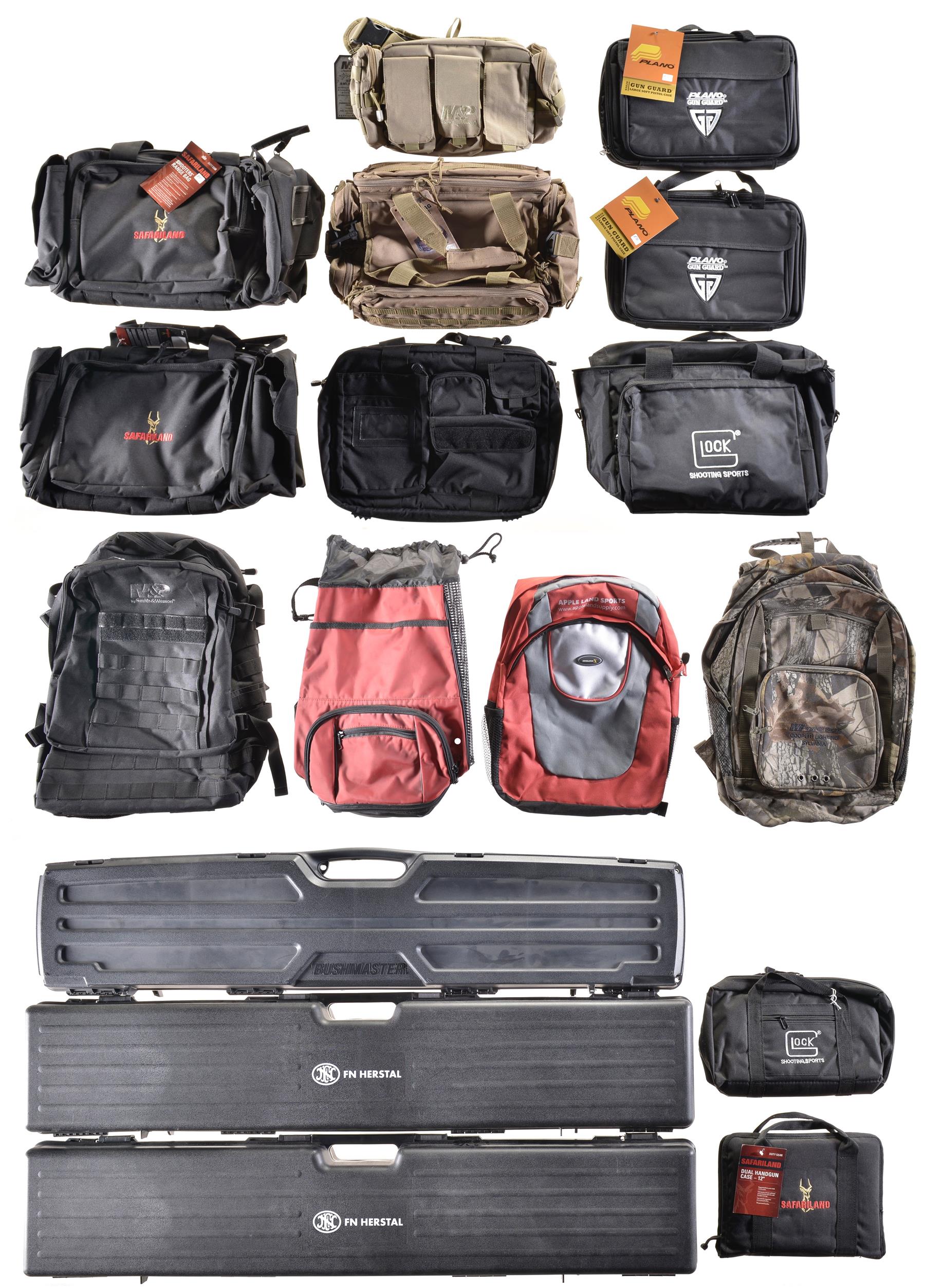 Assorted Range Bags Backpacks and Three Hard Plastic Rifle Cases | Rock ...