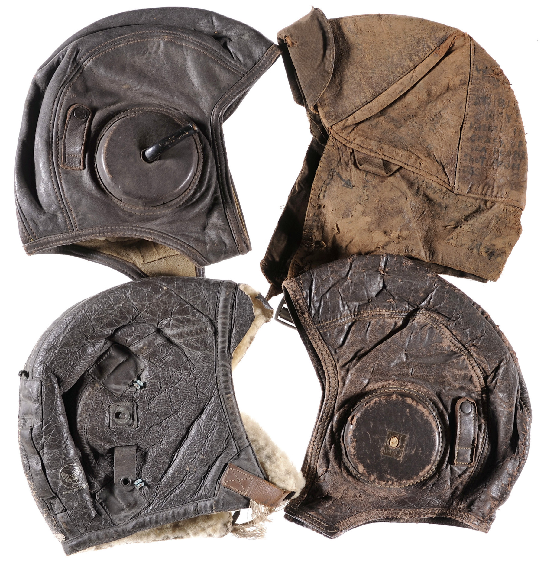 Four US Style Leather Flight Caps | Rock Island Auction