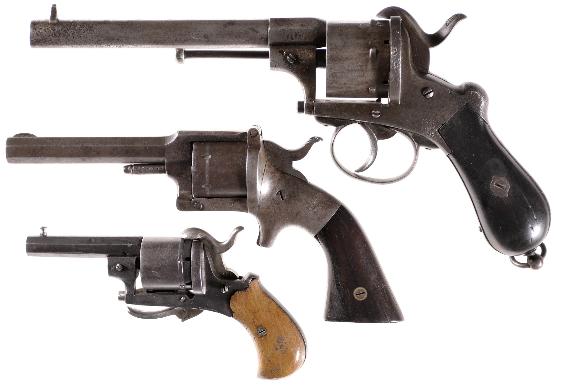 Three Antique Revolvers -A) Belgian Double Action Pinfire Revolv | Rock ...
